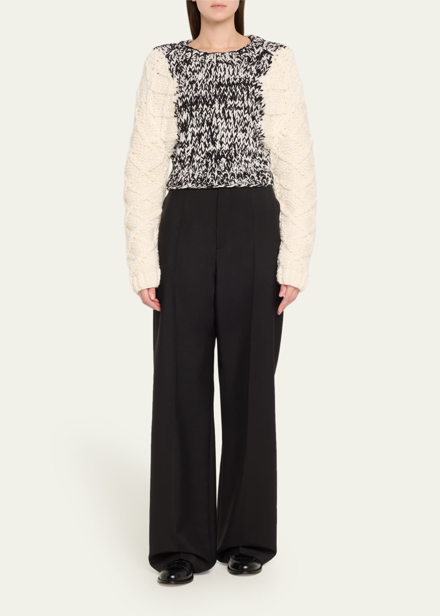 Loewe Marled Cable Wool Shrunken Sweater - Bergdorf Goodman