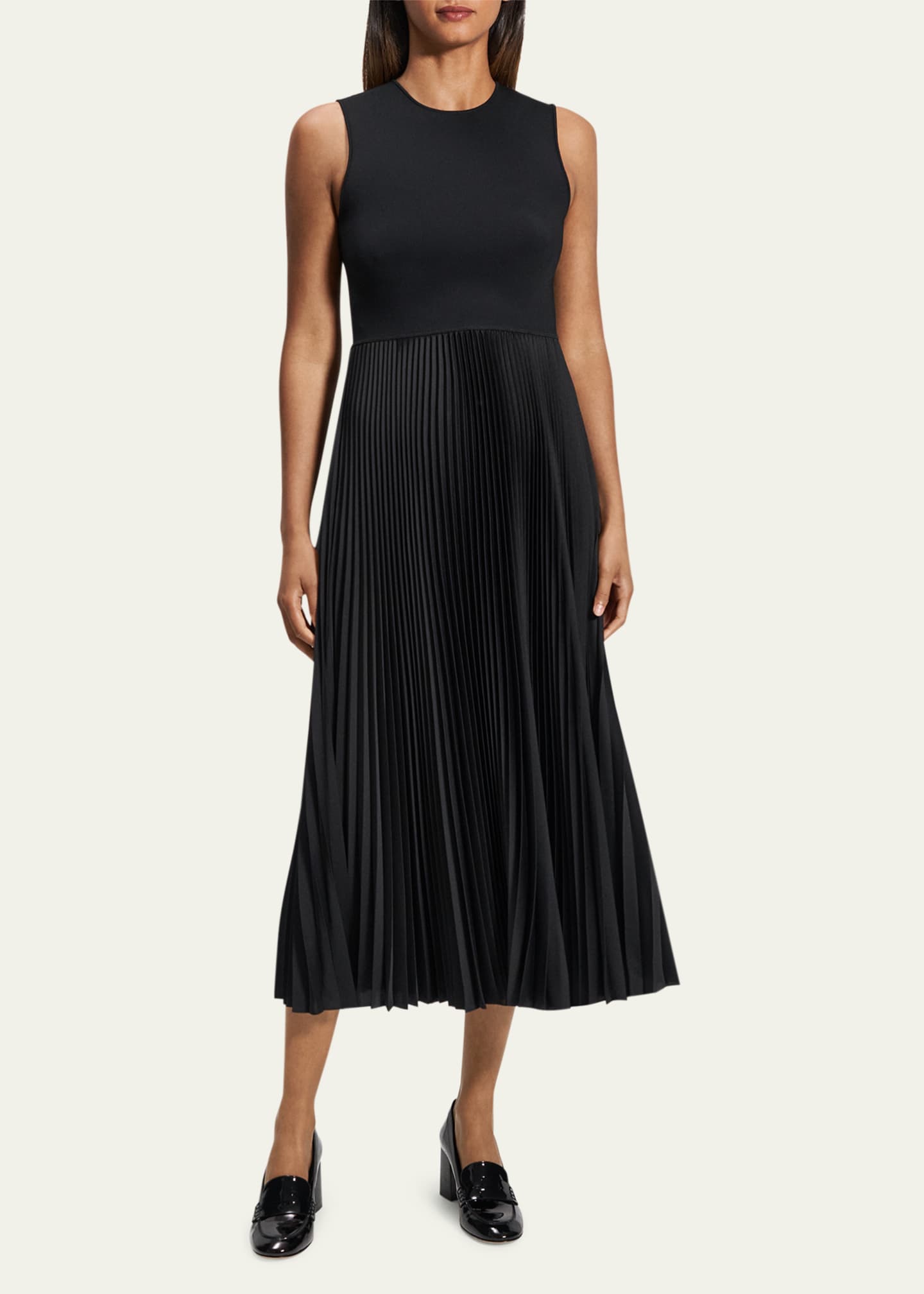 Theory Combo Satin Pleated Dress - Bergdorf Goodman