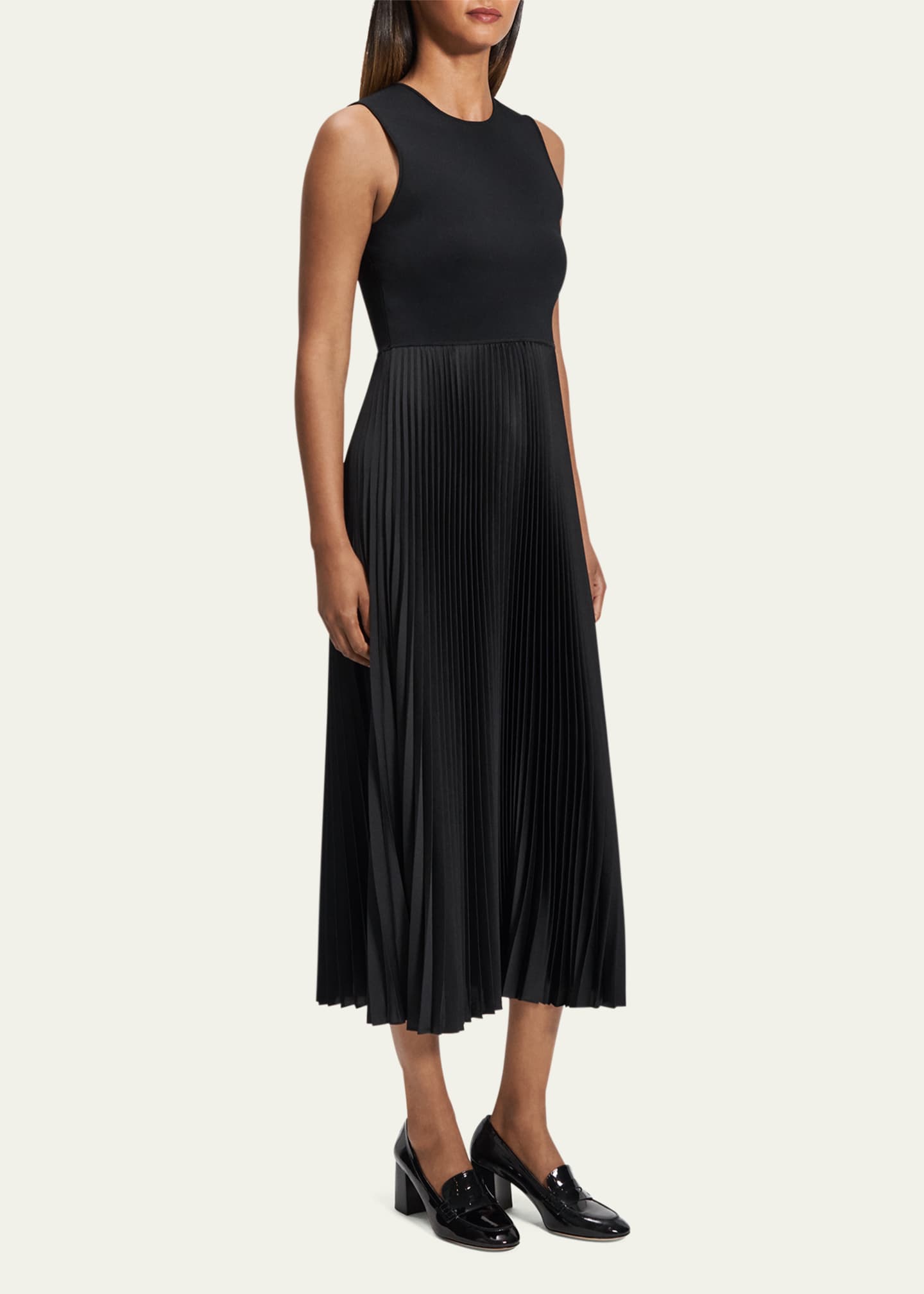 Theory Combo Satin Pleated Dress - Bergdorf Goodman