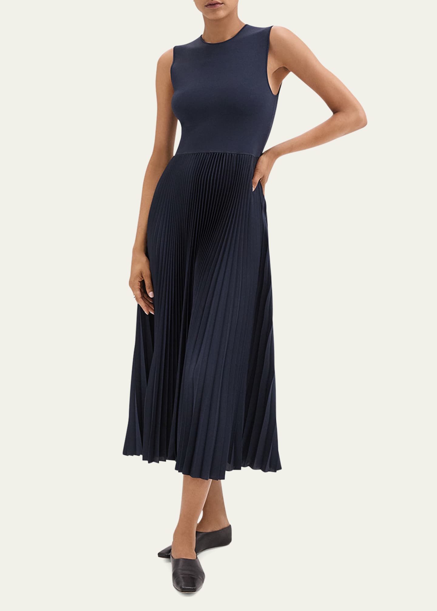 Theory Combo Satin Pleated Dress - Bergdorf Goodman