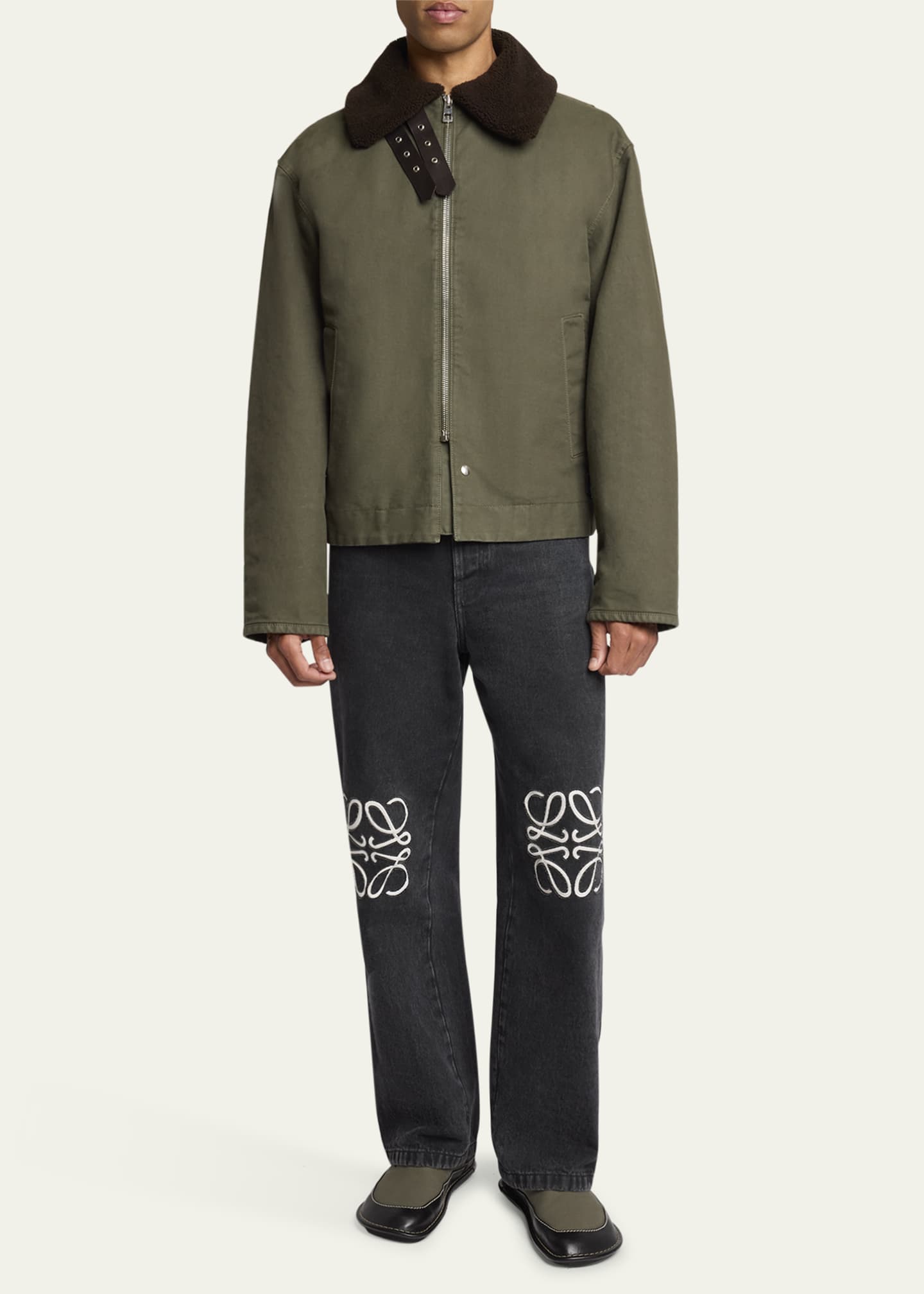 Loewe Men's Cotton Shearling-Collar Aviator Jacket - Bergdorf Goodman