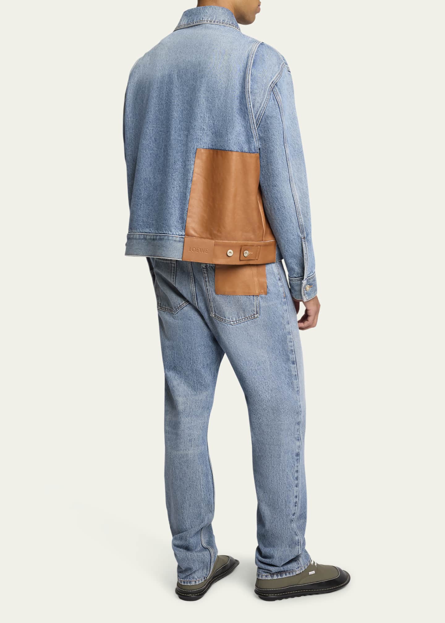 Loewe Men's Denim Trucker Jacket with Leather Patch - Bergdorf Goodman