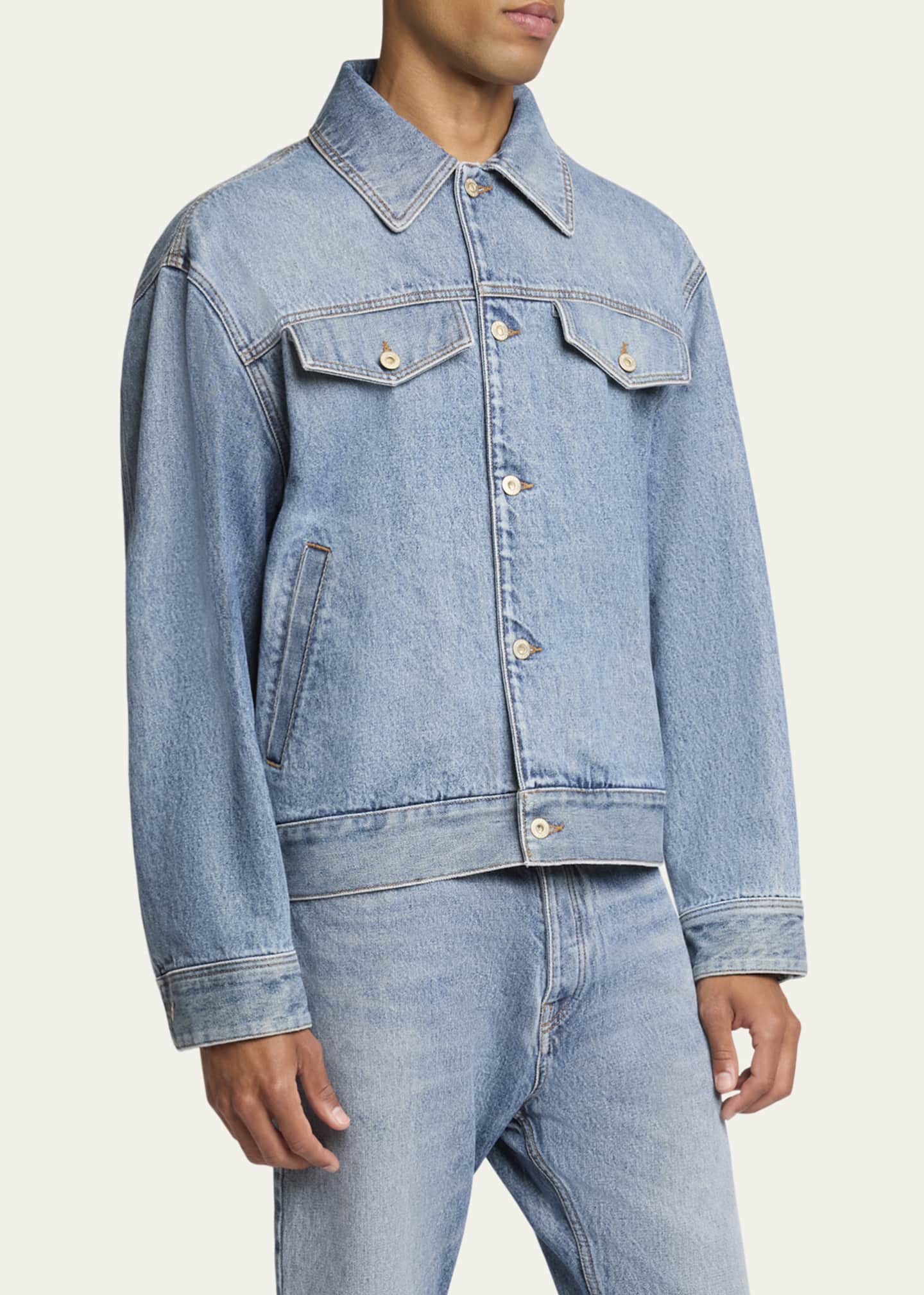 Loewe Men's Denim Trucker Jacket with Leather Patch - Bergdorf Goodman