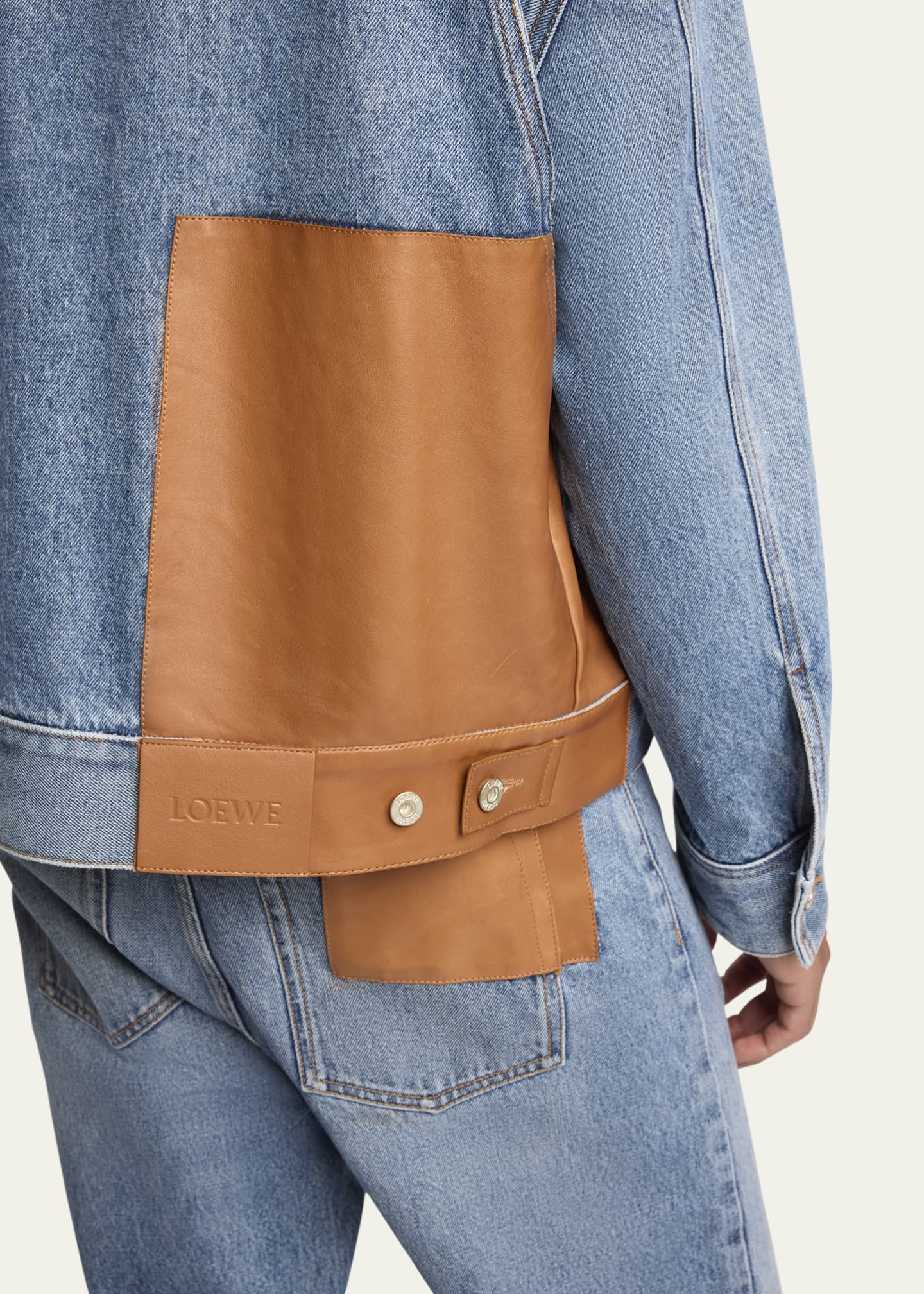 Loewe Men's Denim Trucker Jacket with Leather Patch - Bergdorf Goodman