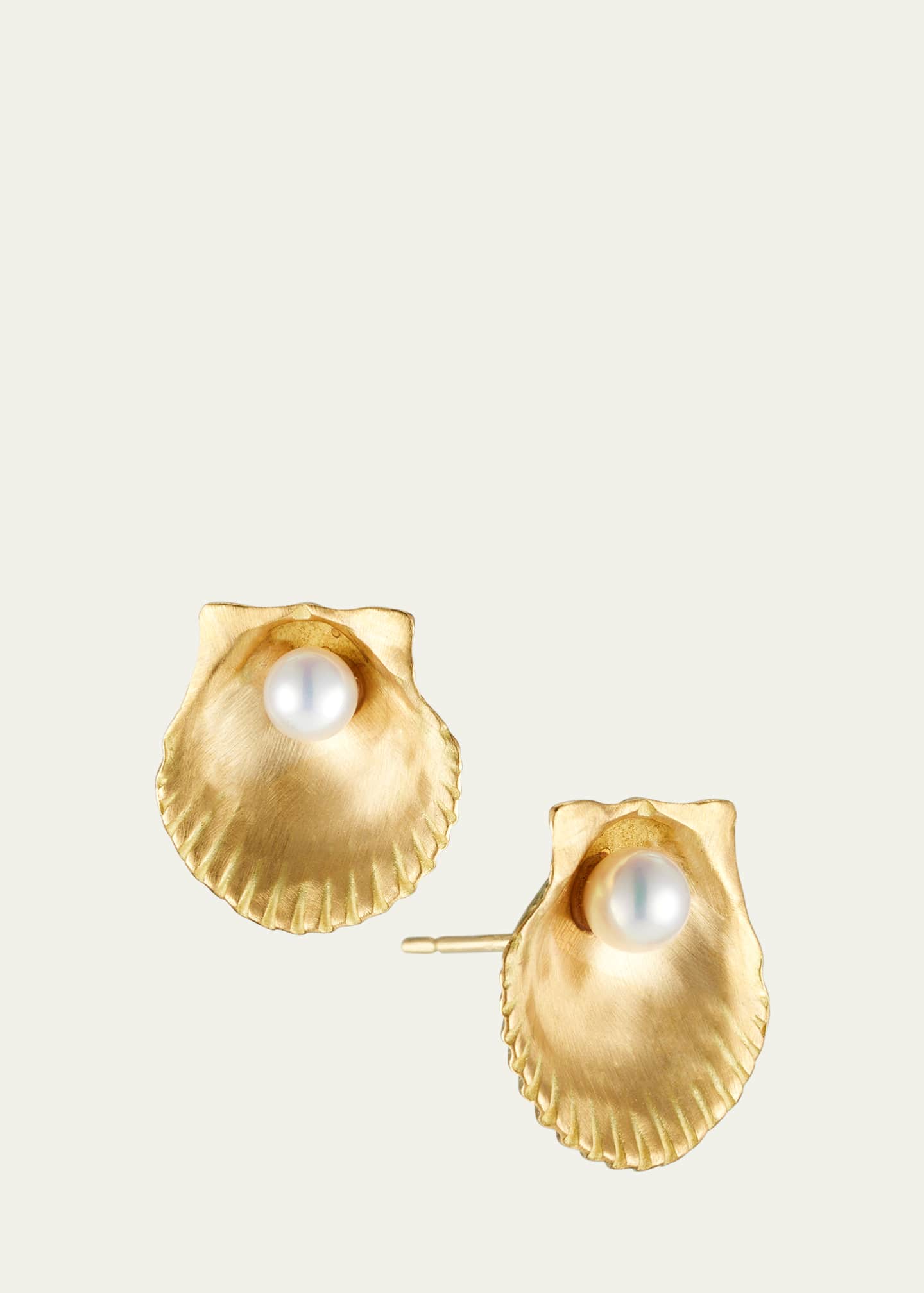 Katey Walker 18K Yellow Gold Small Scallop Shell Stud Earrings with White Pearls - Bergdorf Goodman