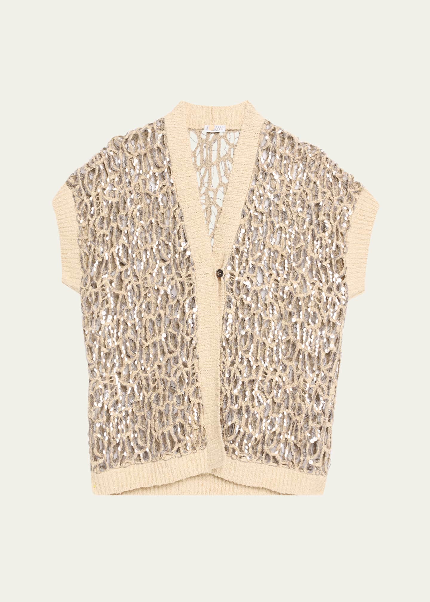 Brunello Cucinelli Abstract Net Sequined Knit Opera Cardigan - Bergdorf Goodman