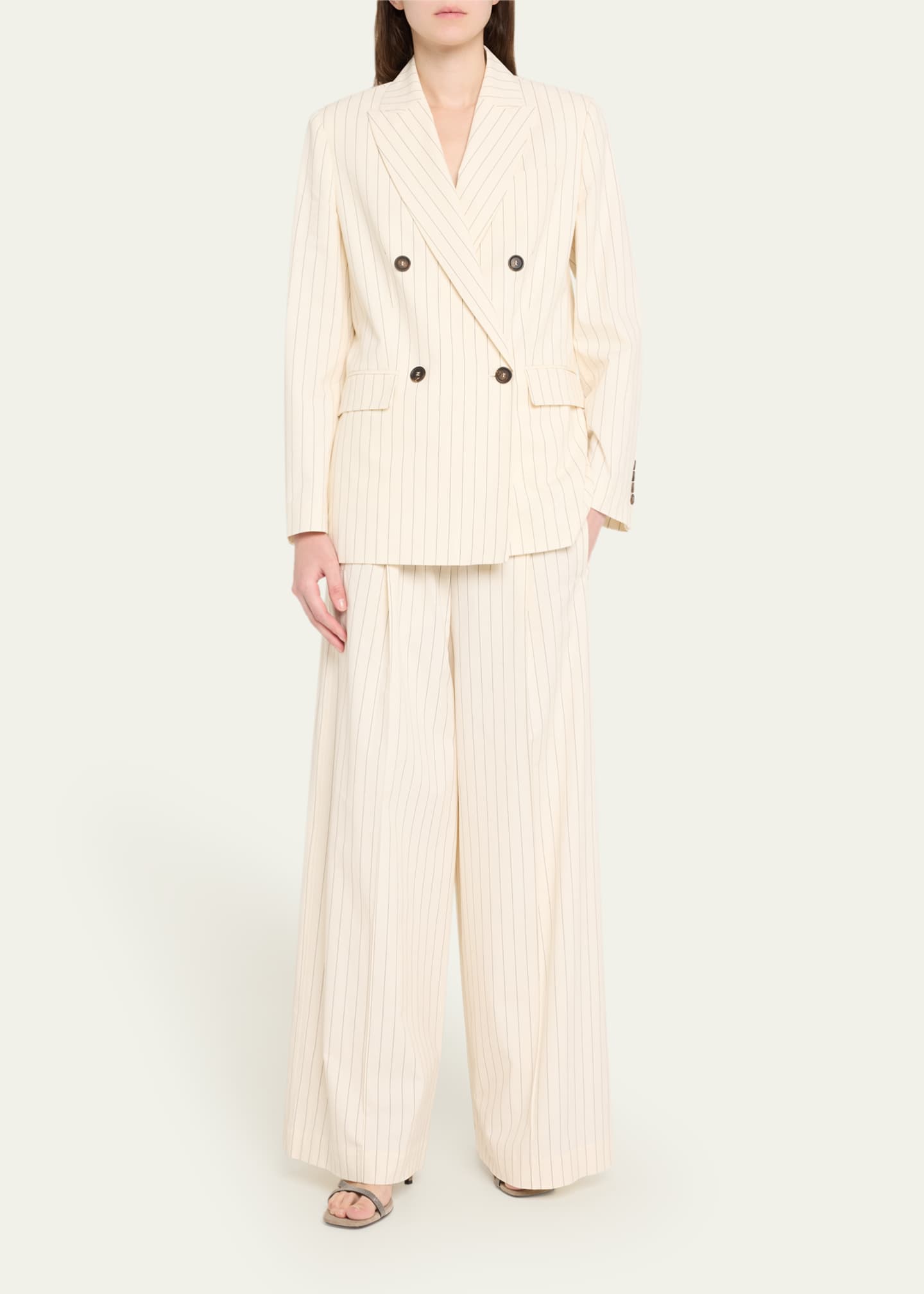 Brunello Cucinelli Pinstripe Wide Leg Poplin Pants - Bergdorf Goodman