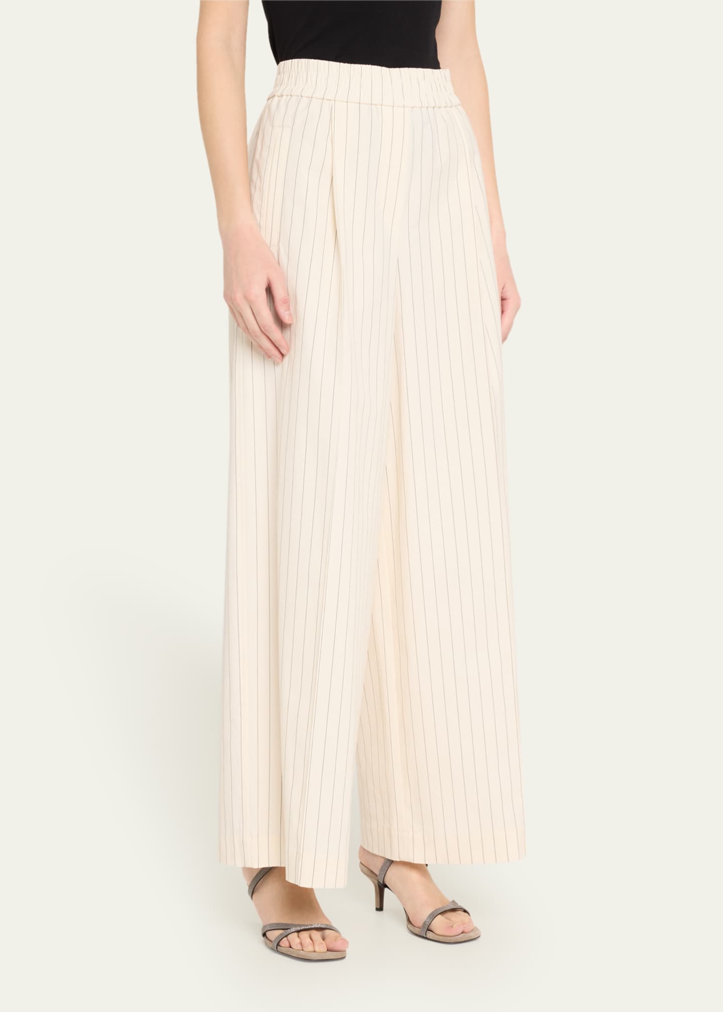 Brunello Cucinelli Pinstripe Wide Leg Poplin Pants - Bergdorf Goodman