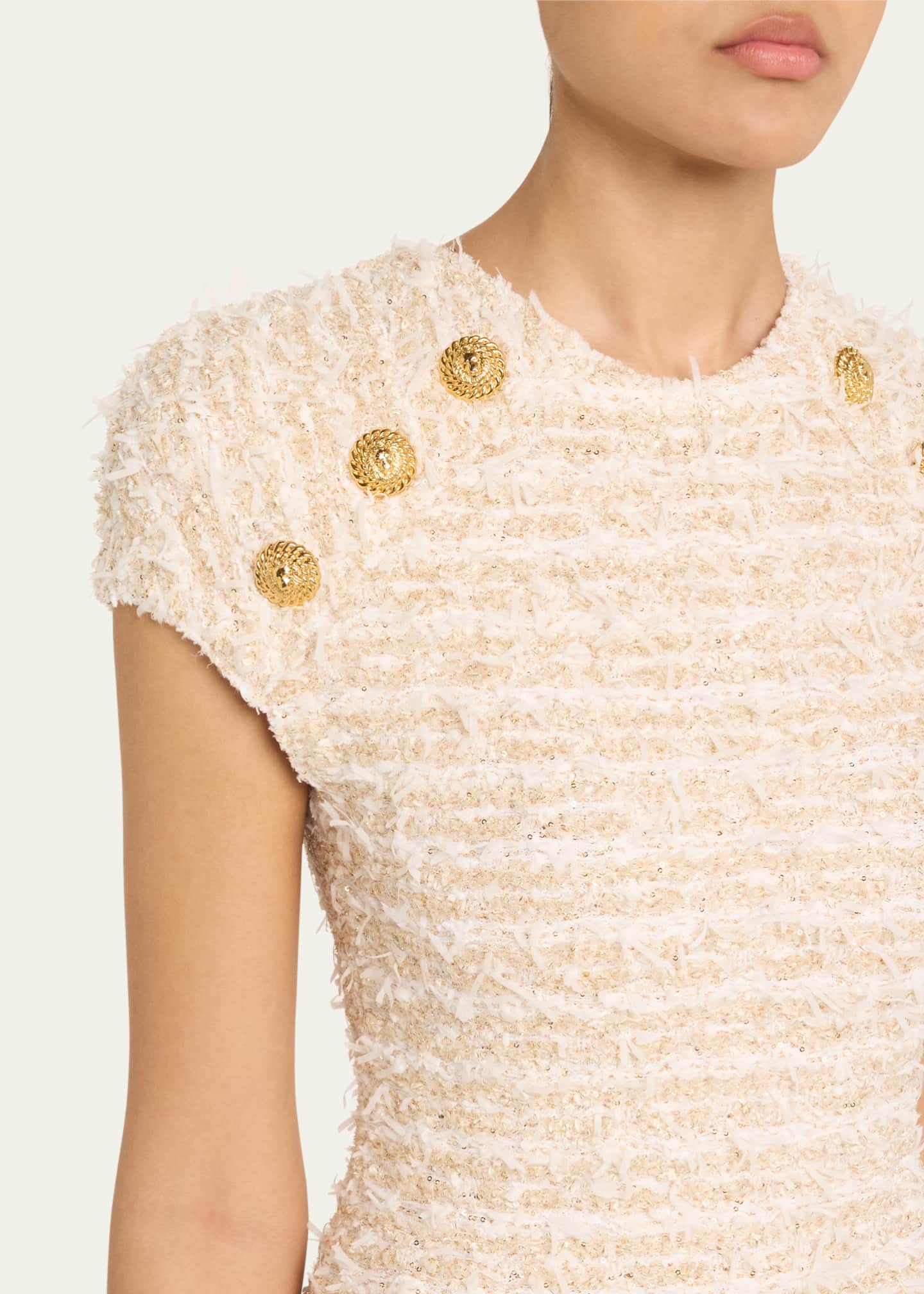 Balmain Short Sleeve Button Tweed Mini Dress - Bergdorf Goodman