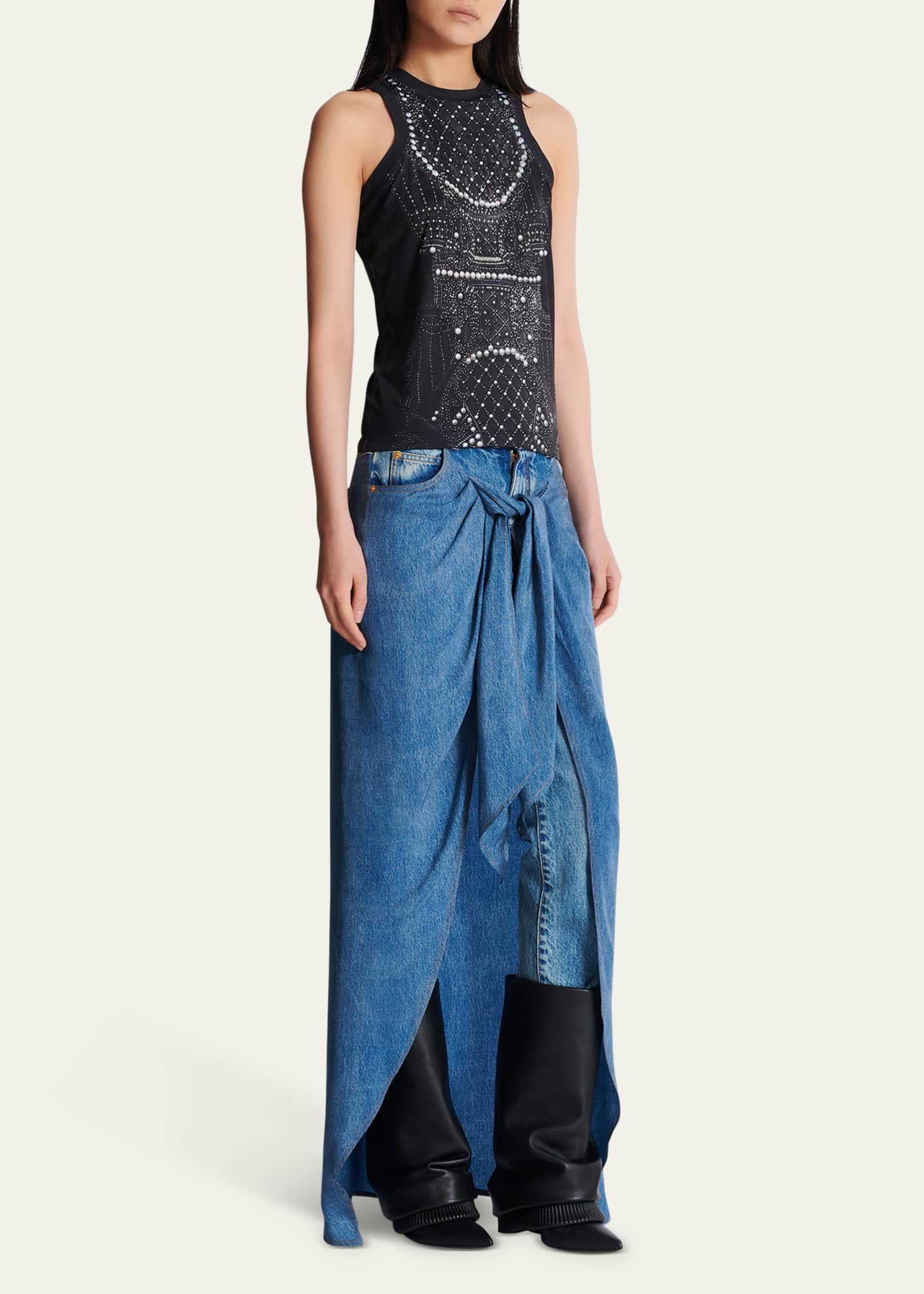 Balmain Pearl Crystal Trompe Loeil Tank Top - Bergdorf Goodman