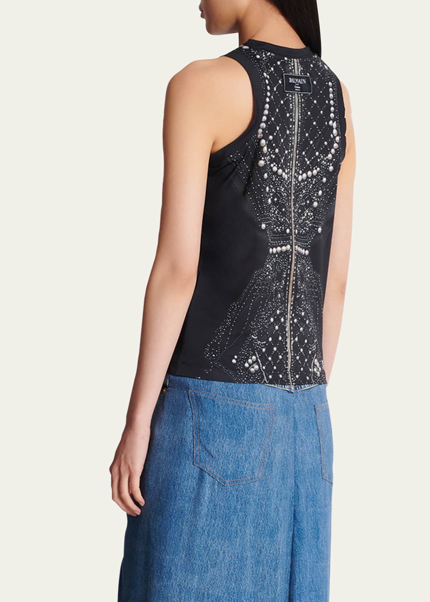Balmain Pearl Crystal Trompe Loeil Tank Top - Bergdorf Goodman