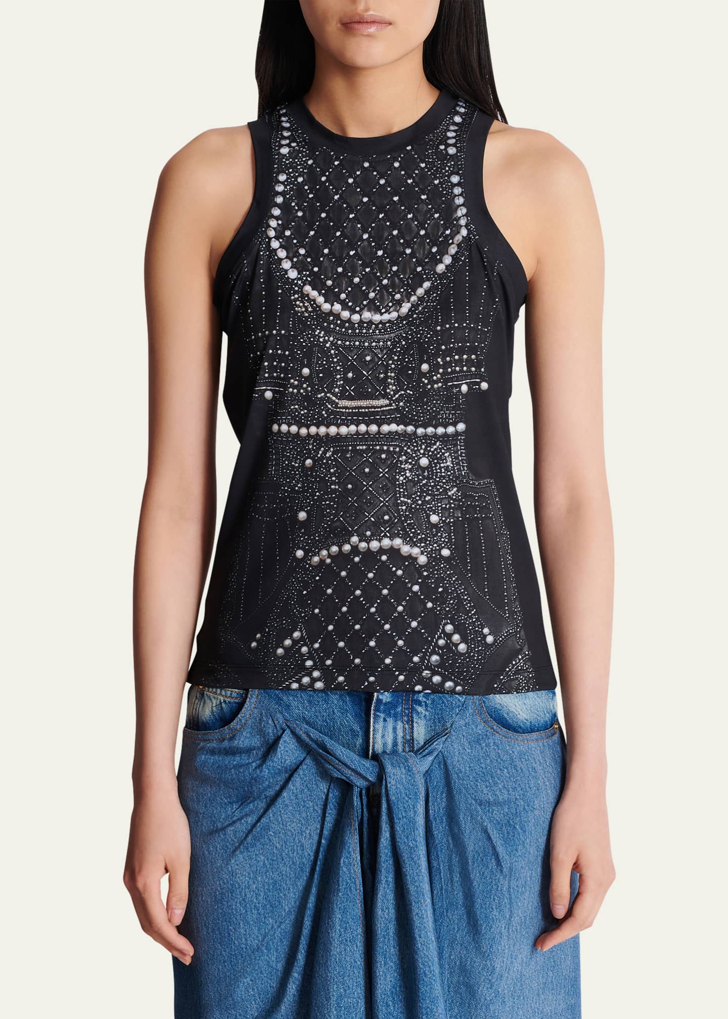 Balmain Pearl Crystal Trompe Loeil Tank Top - Bergdorf Goodman