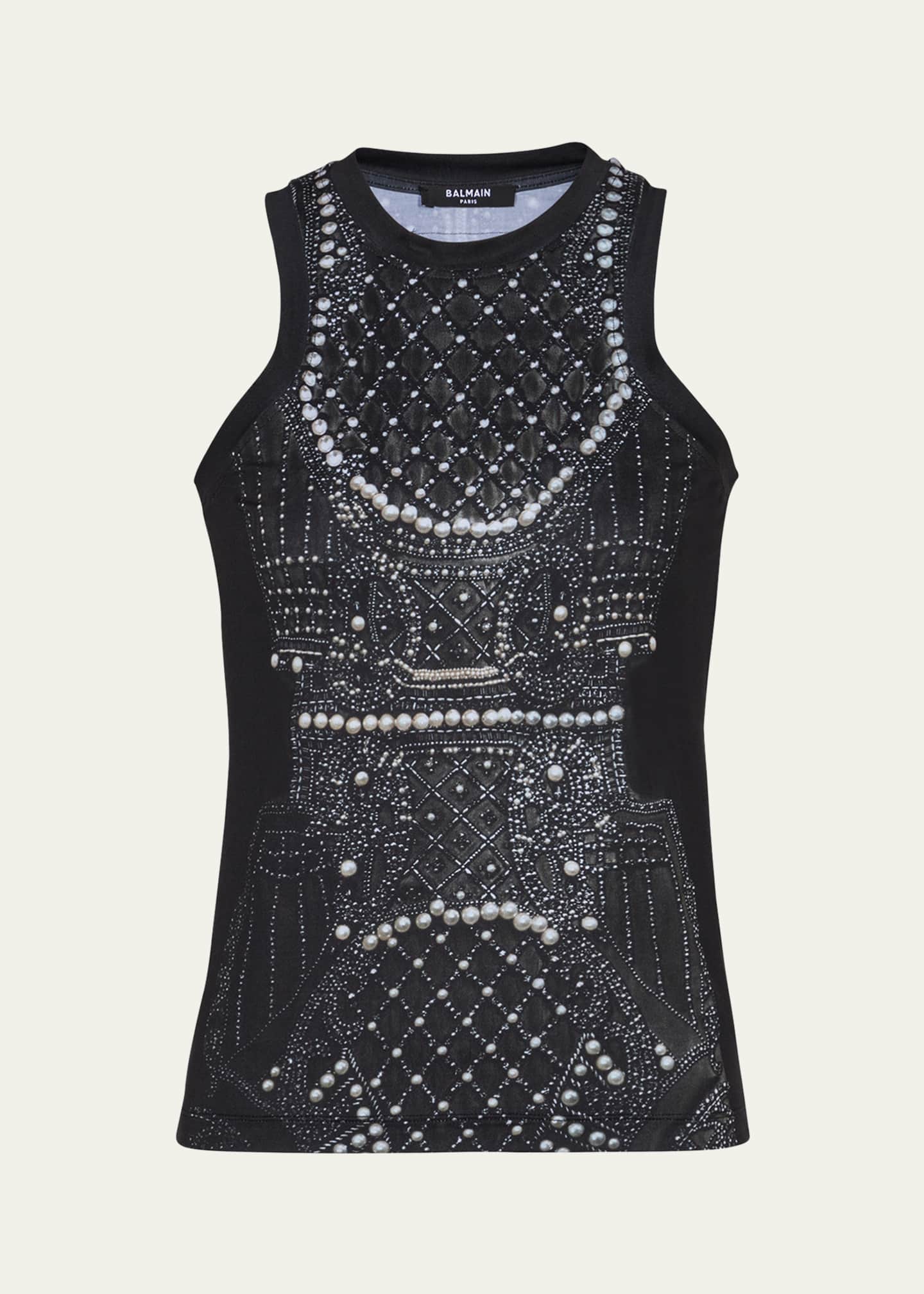 Balmain Pearl Crystal Trompe Loeil Tank Top - Bergdorf Goodman