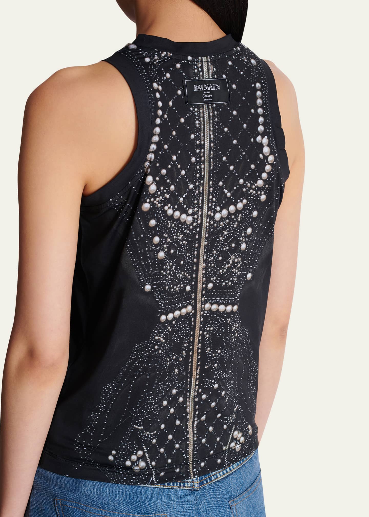 Balmain Pearl Crystal Trompe Loeil Tank Top - Bergdorf Goodman