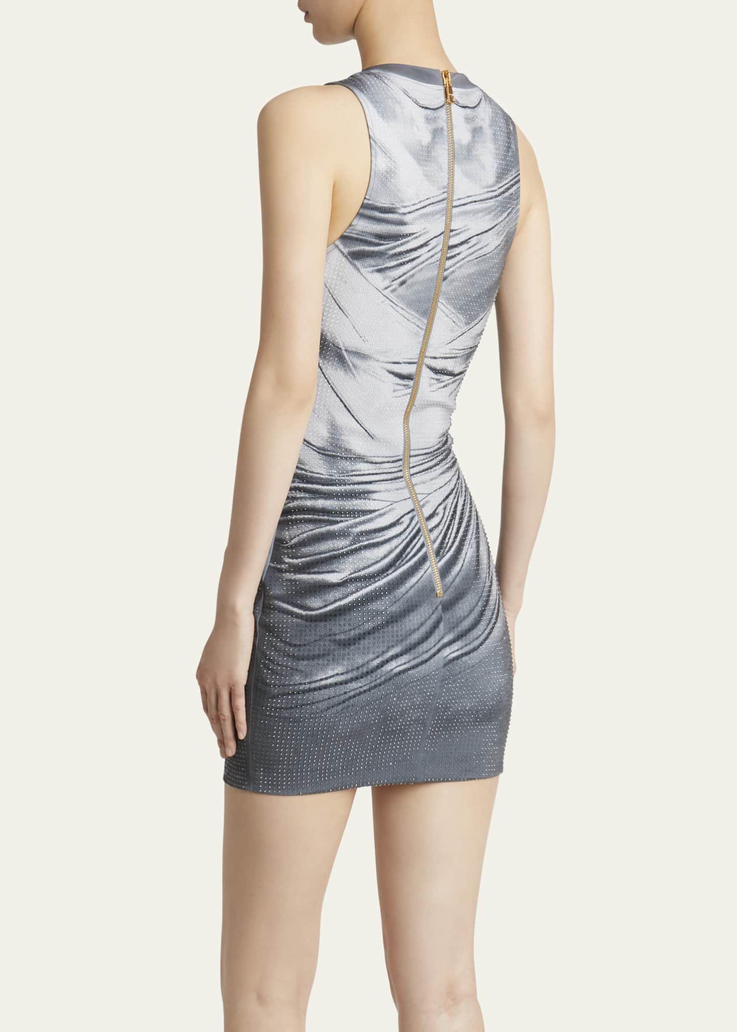 Balmain Draped Trompe Loeil Strass Metallic Mini Dress - Bergdorf Goodman