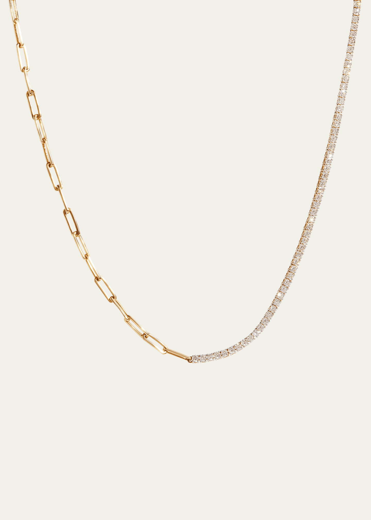 Kendall Row 14K Yellow Gold Half Tennis Half Paperclip Necklace, 16.5"L ...