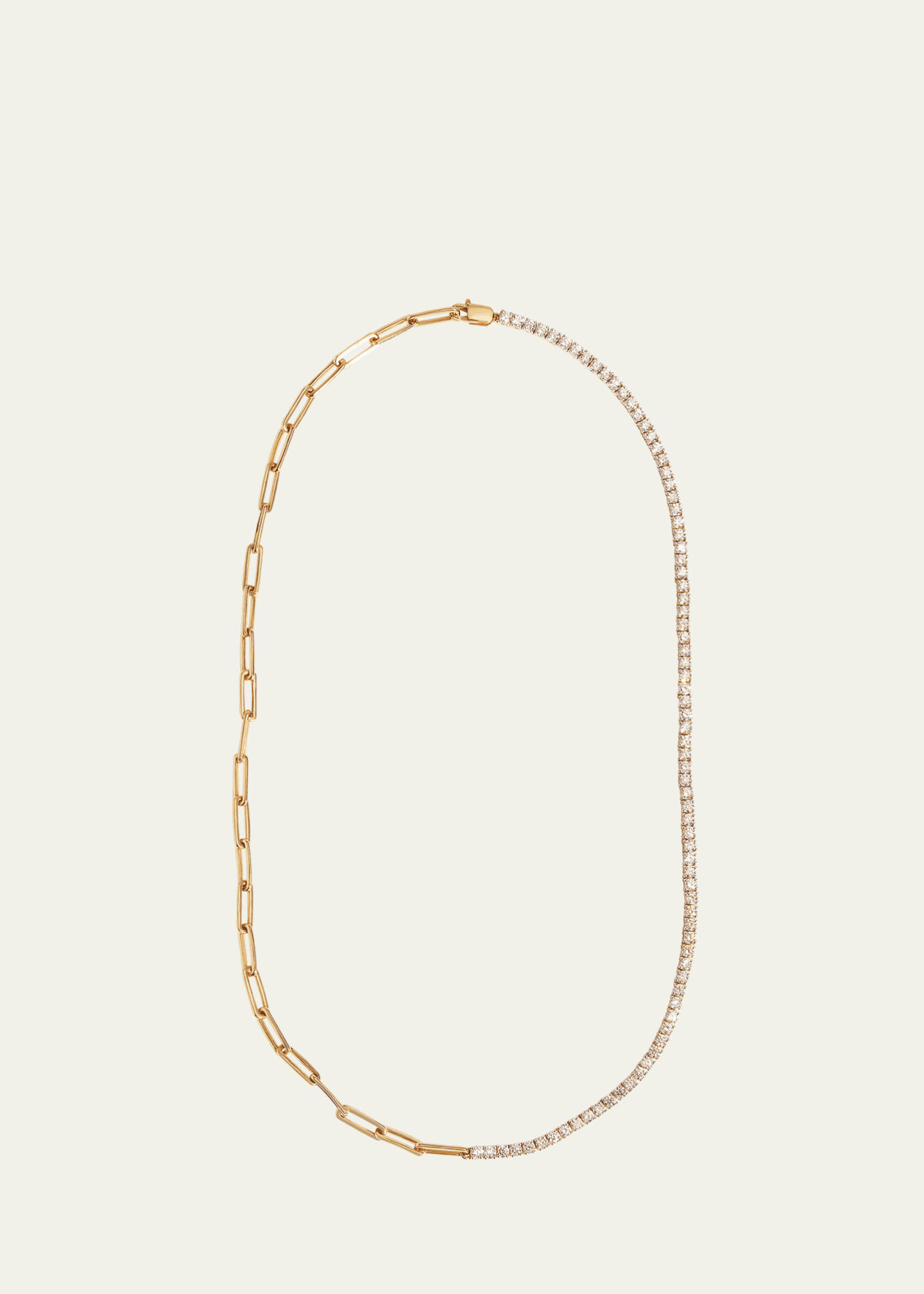 Kendall Row 14K Yellow Gold Half Tennis Half Paperclip Necklace, 16.5"L ...