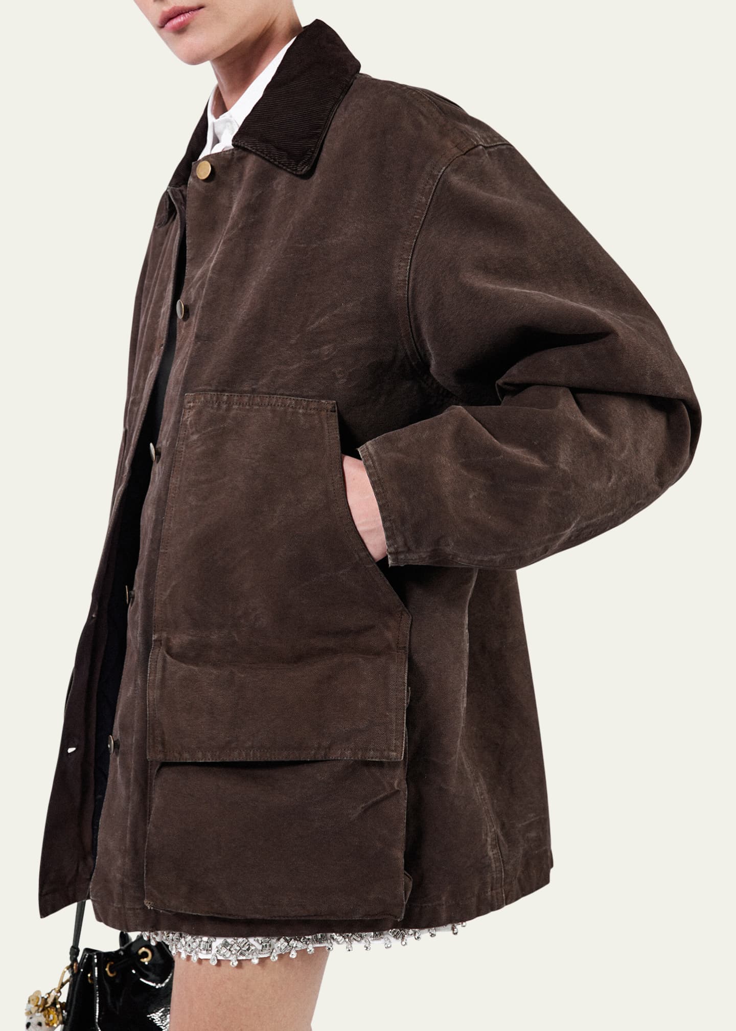 Prada Canvas Old Jacket with Shearling Collar - Bergdorf Goodman