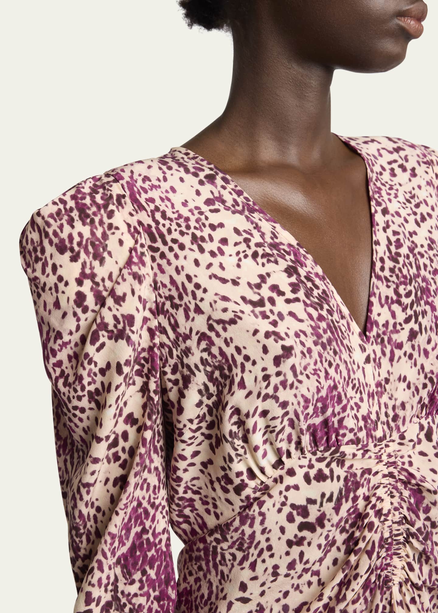 Isabel Marant Albini Spotted-Print Ruched 3/4-Sleeve Midi Dress ...