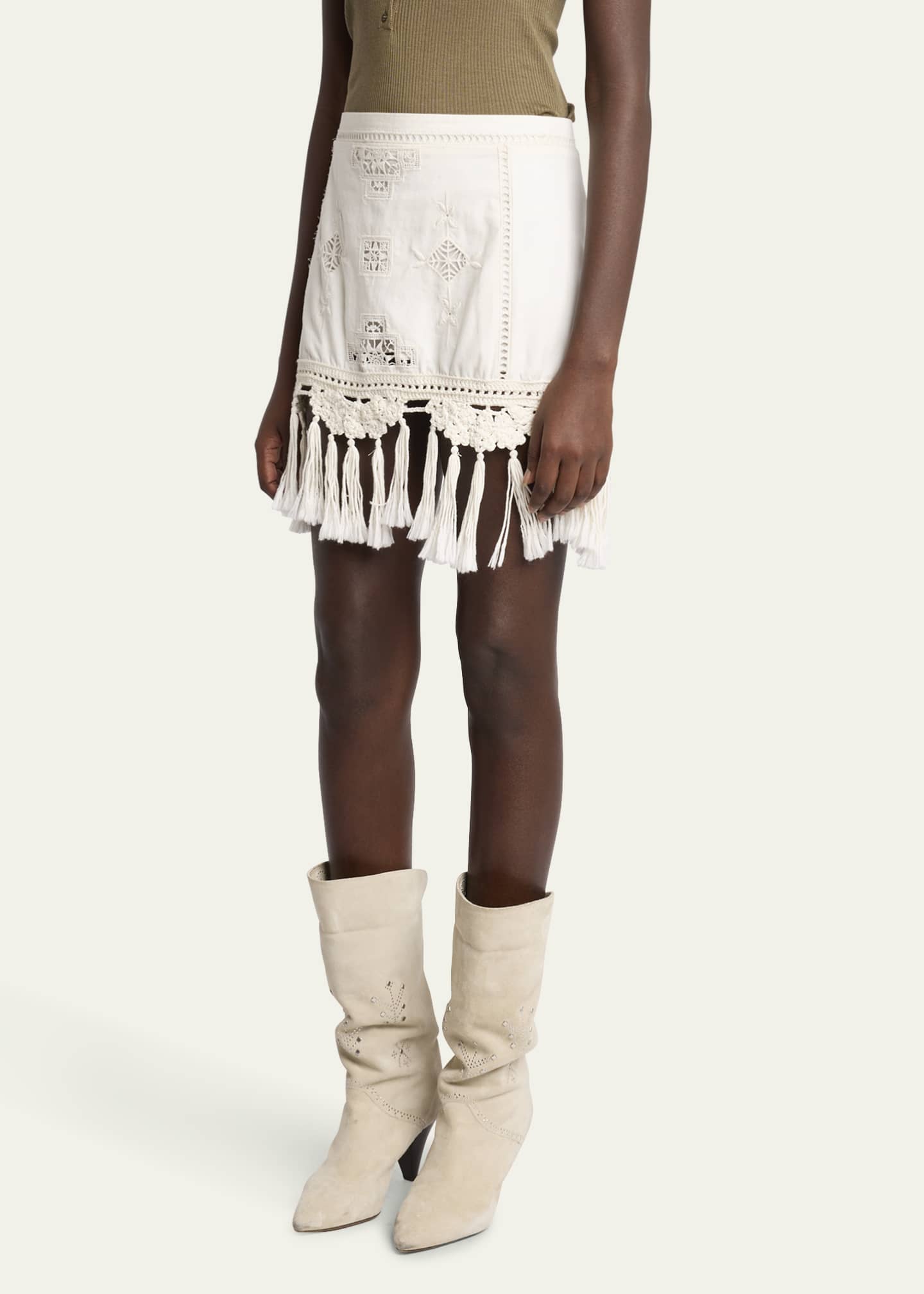 Isabel Marant Sandra Crochet Embroidered Fringe Mini Skirt - Bergdorf ...