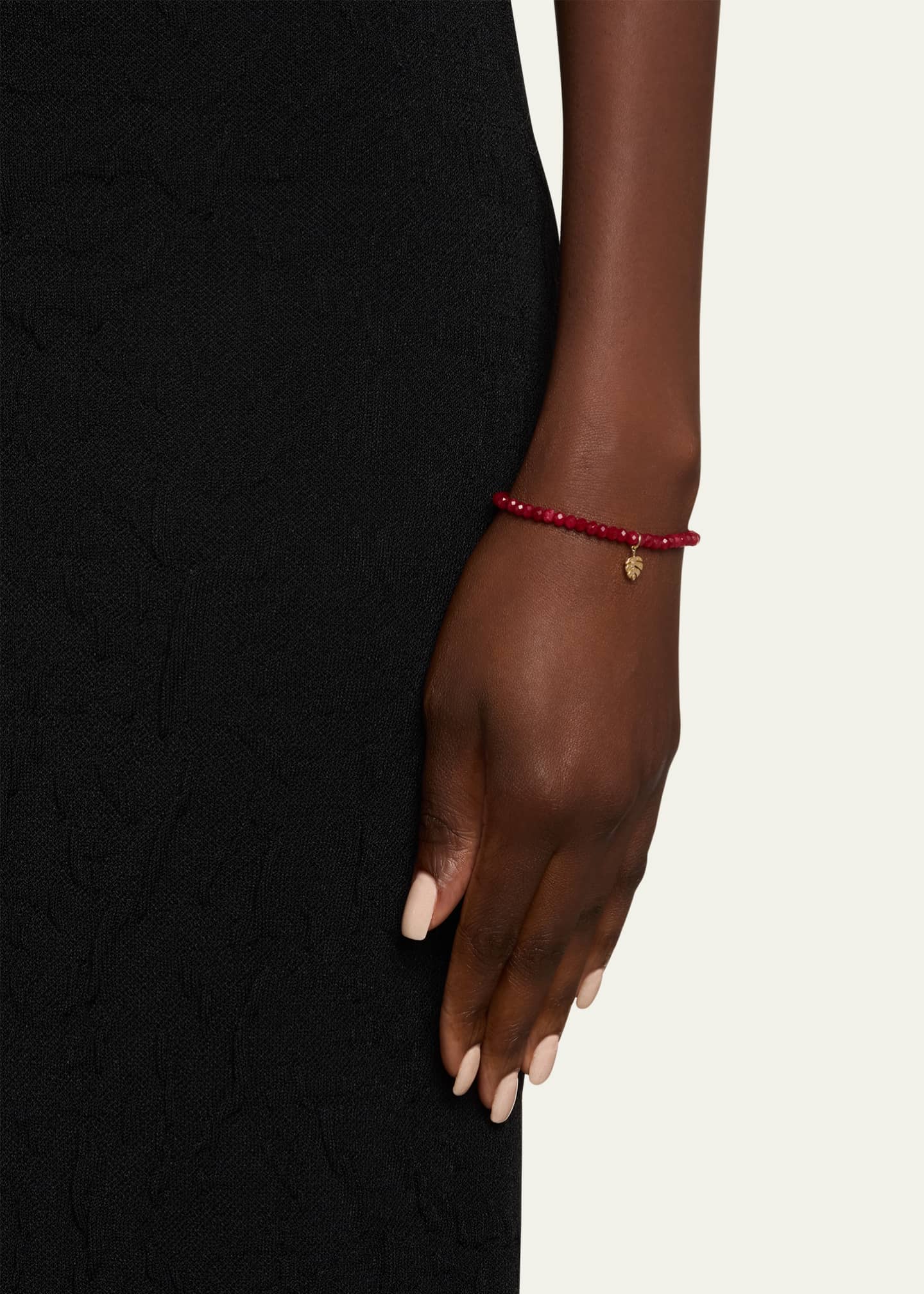 Sydney Evan 14K Tiny Monstera Leaf Charm on Dark Red Jade Bracelet ...