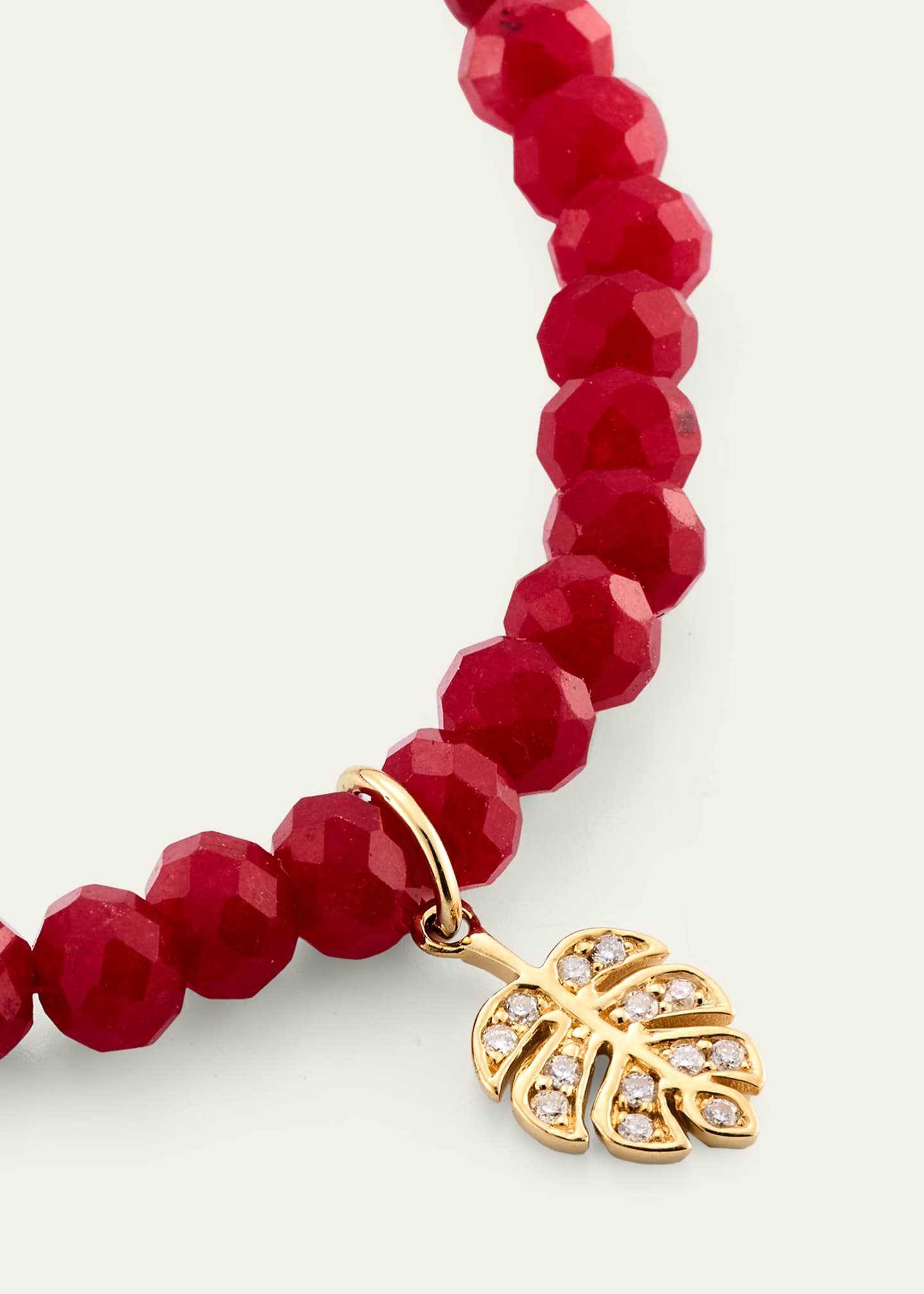 Sydney Evan 14K Tiny Monstera Leaf Charm on Dark Red Jade Bracelet ...