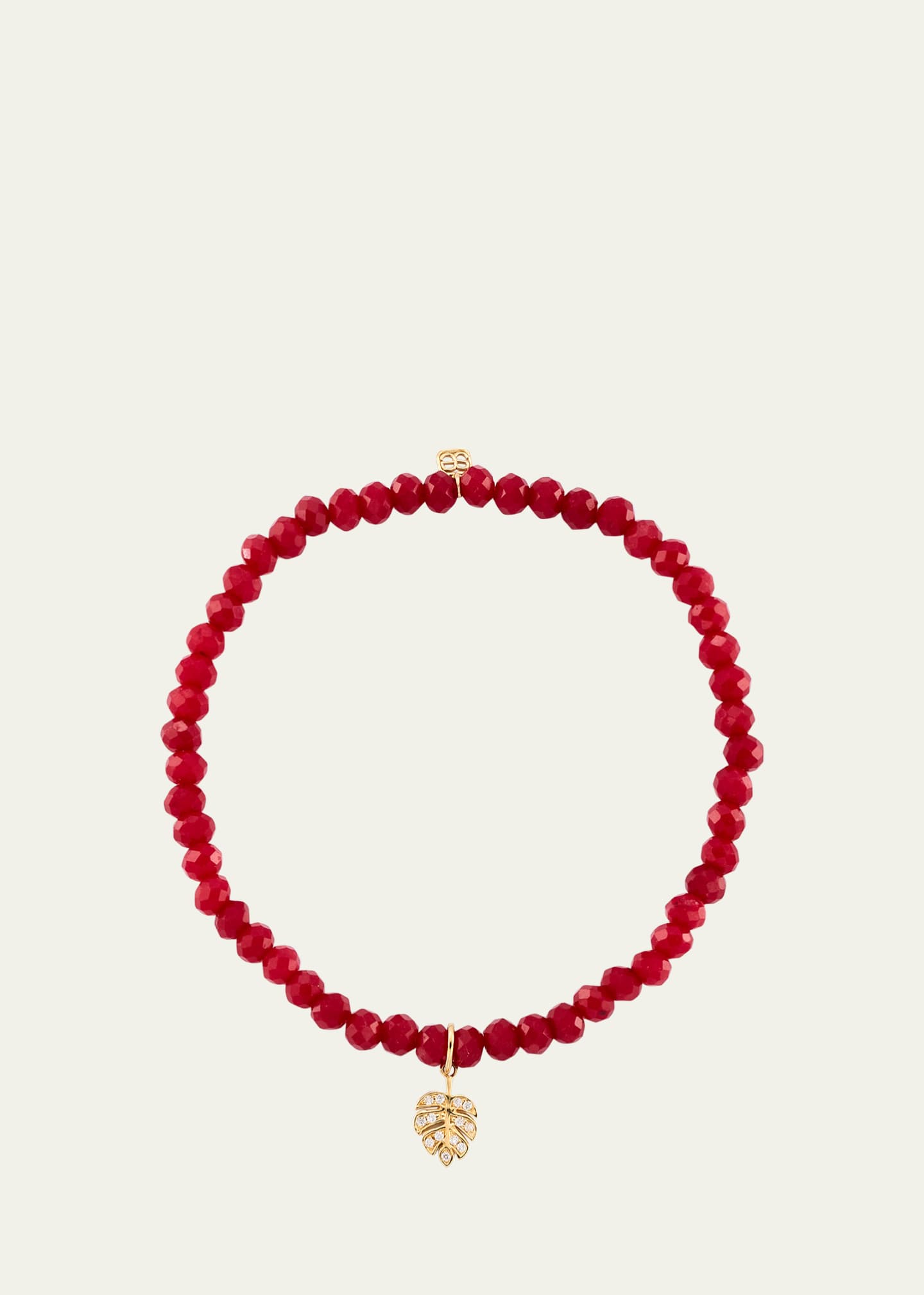 Sydney Evan 14K Tiny Monstera Leaf Charm on Dark Red Jade Bracelet ...