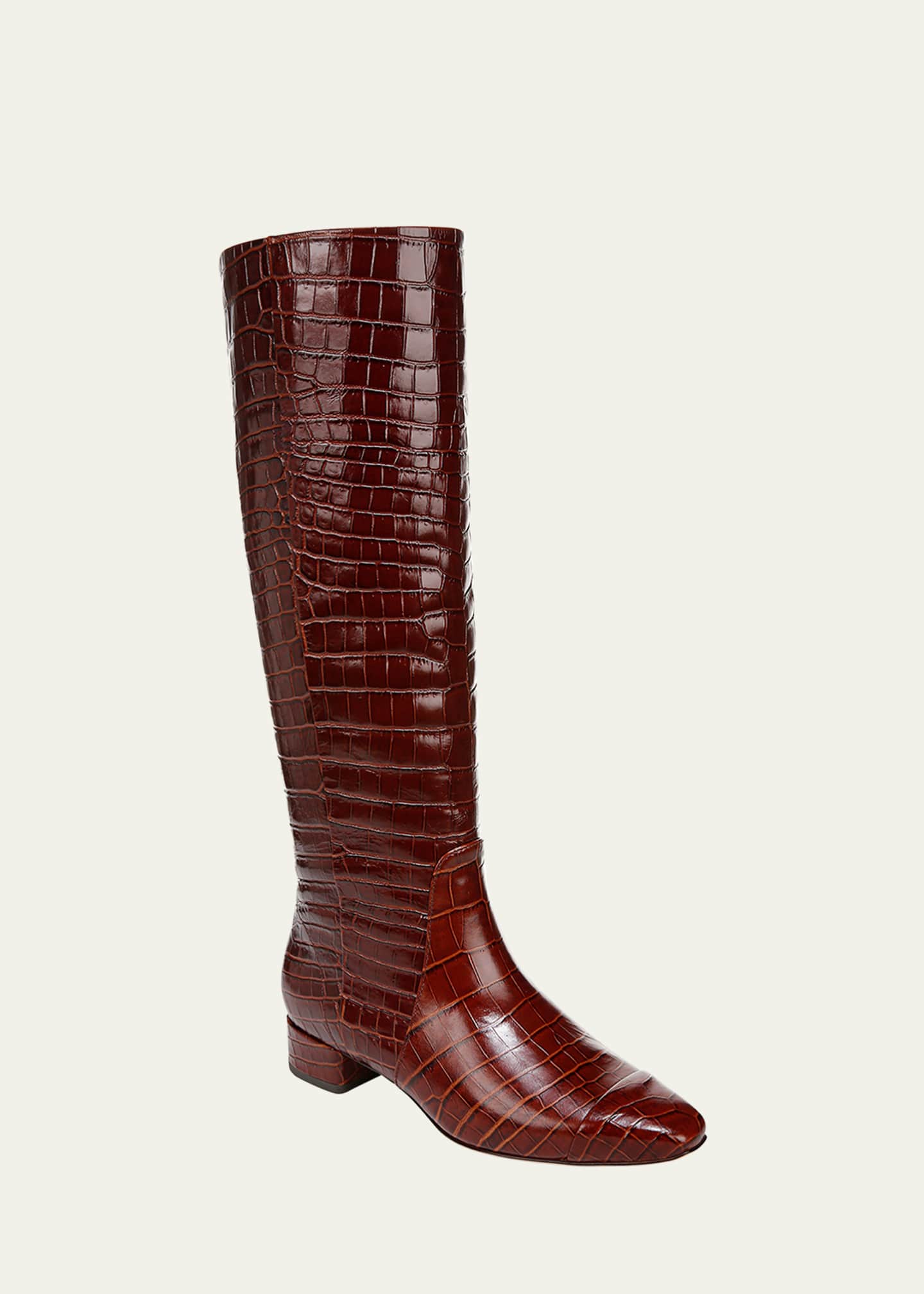 Veronica Beard Cecile Croc-Embossed Leather Knee High Boots - Bergdorf ...