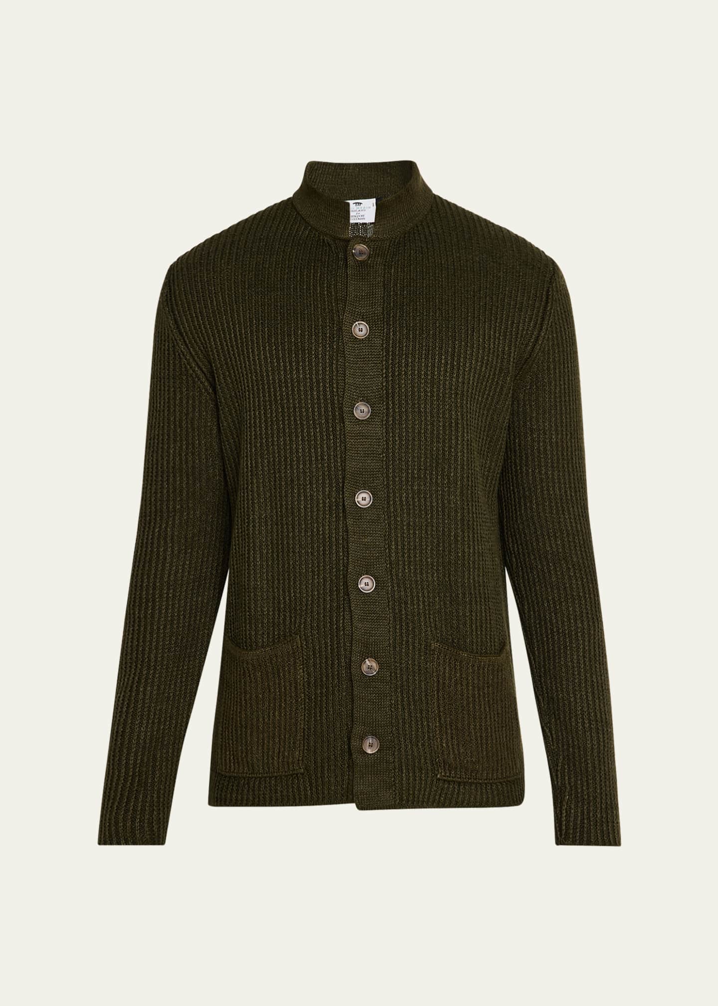 Inis Meain Men's Ribbed Linen Cardigan Sweater - Bergdorf Goodman