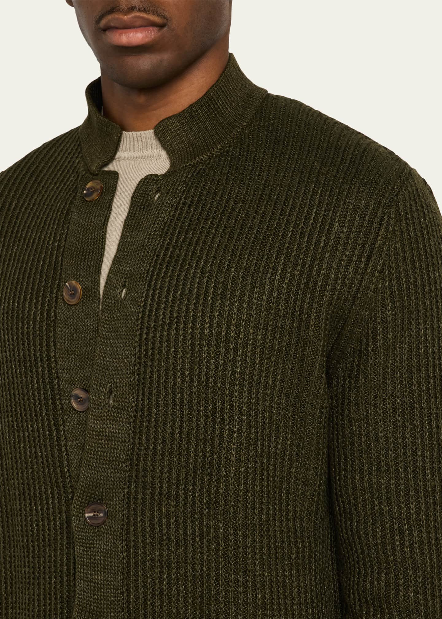Inis Meain Men's Ribbed Linen Cardigan Sweater - Bergdorf Goodman