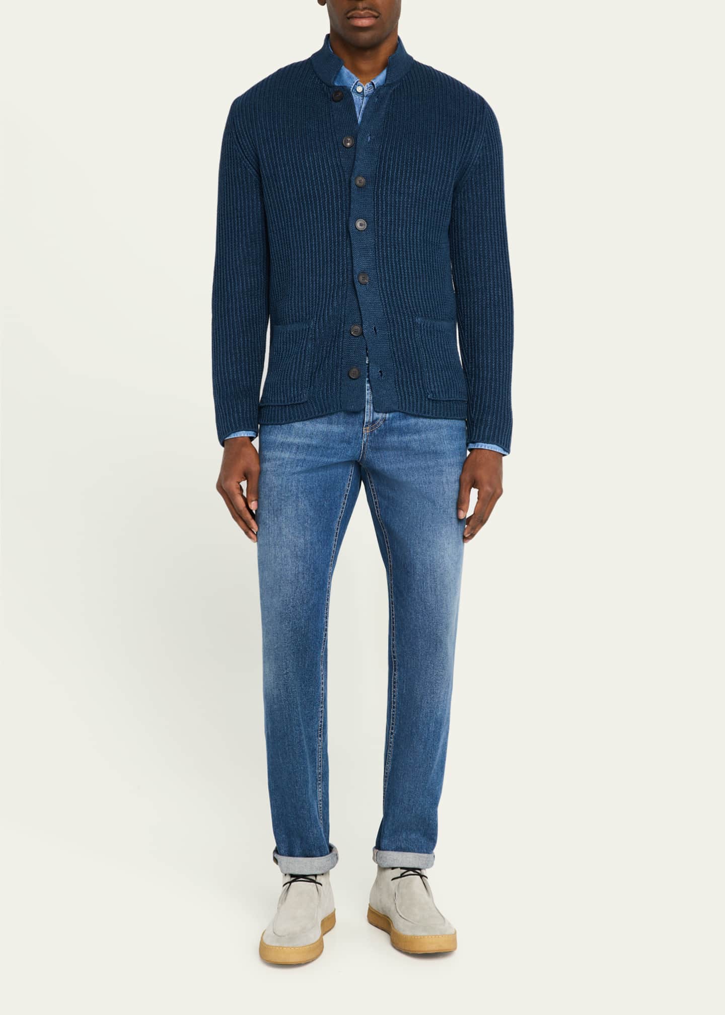 Inis Meain Men's Ribbed Linen Cardigan Sweater - Bergdorf Goodman