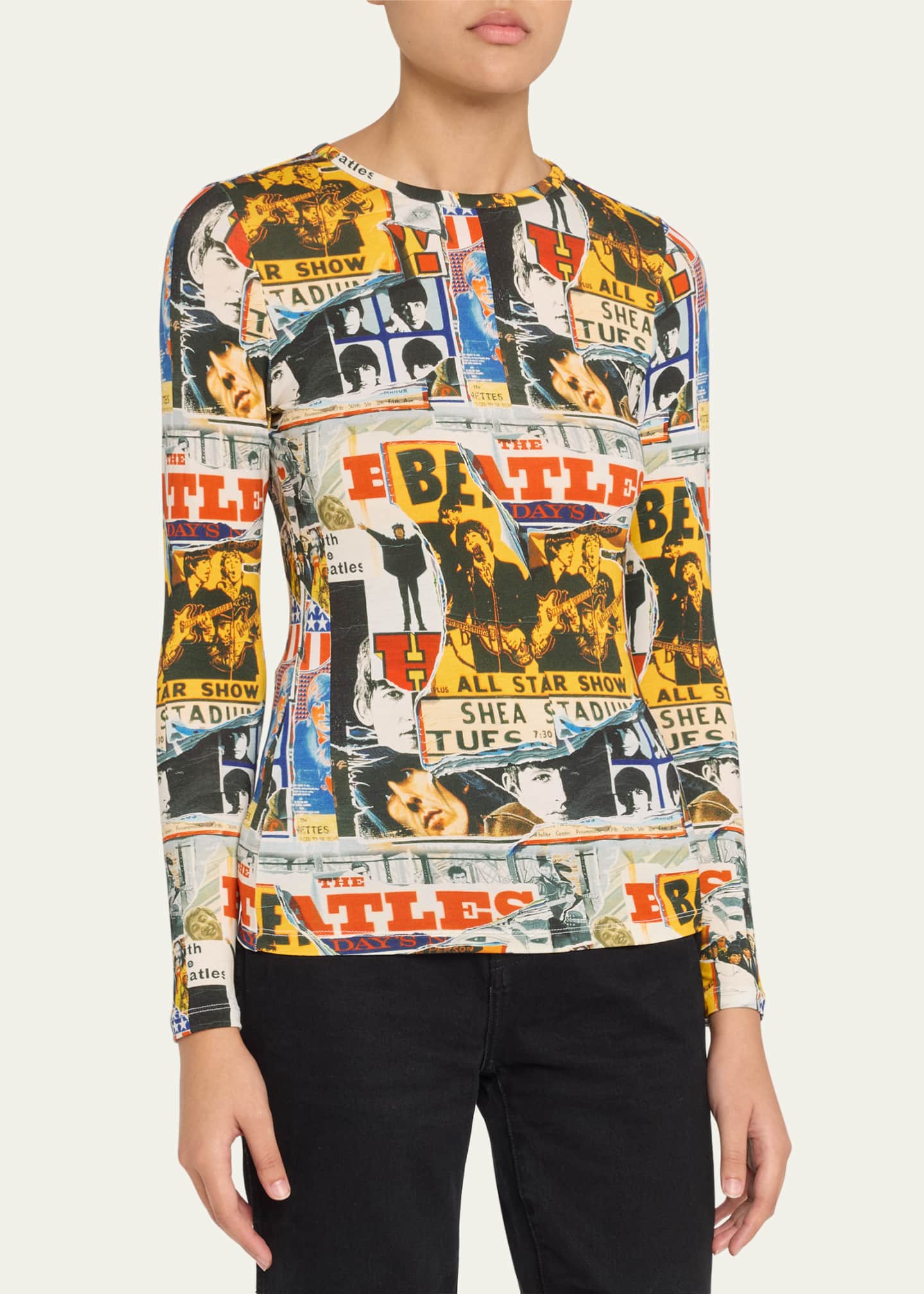 Alice + Olivia x The Beatles Delaina Long-Sleeve Crewneck Top ...