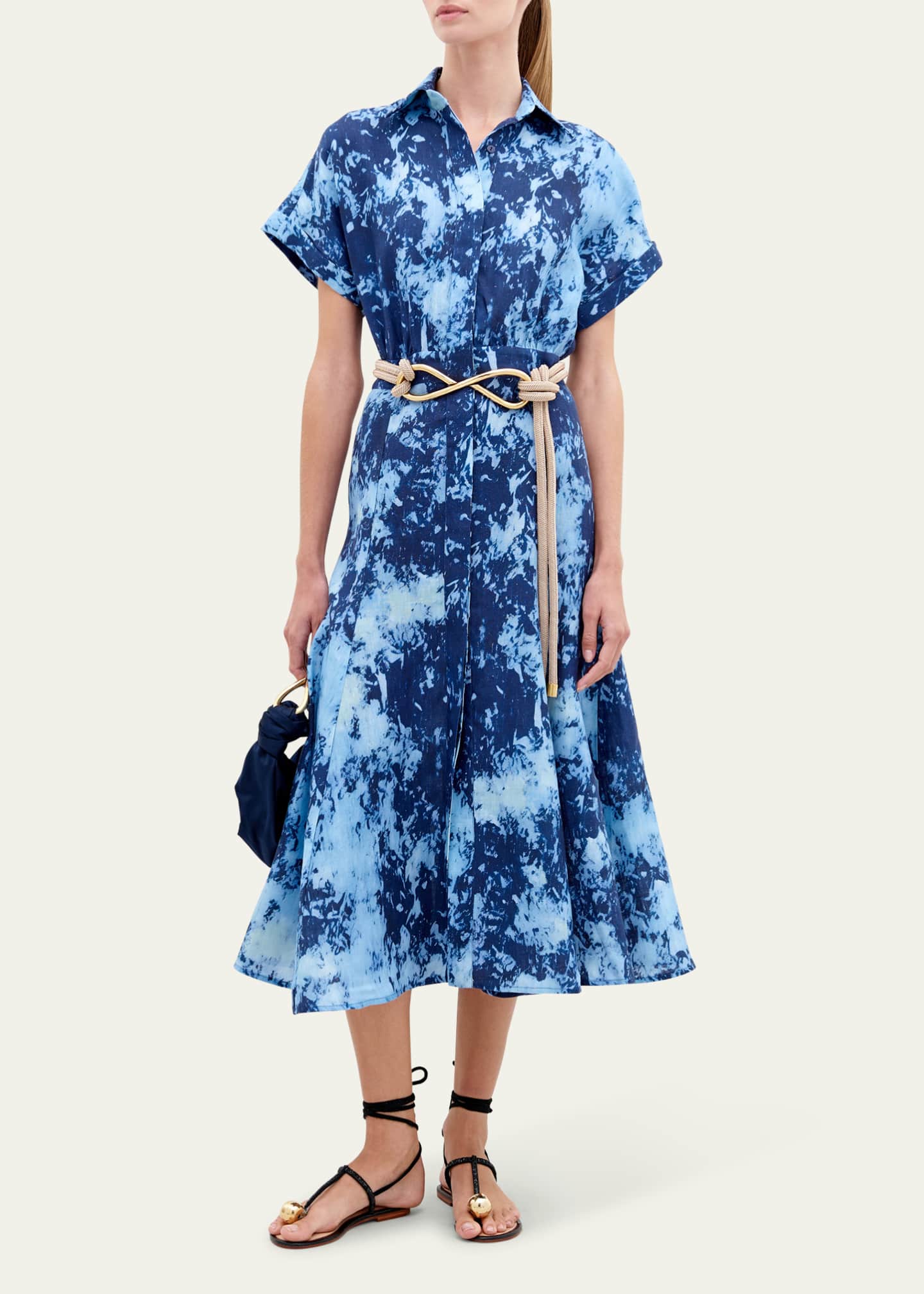 Silvia Tcherassi Noor Tie Dye Linen Short Sleeve Midi Shirtdress