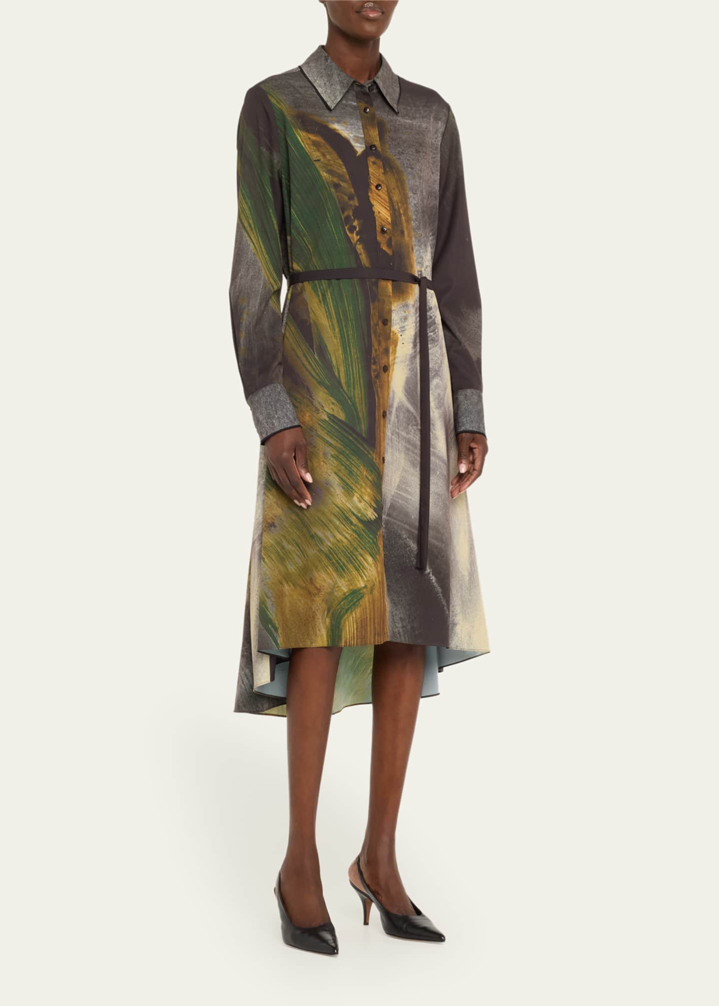 Jason Wu Collection Brushstroke Print Oversized Shirtdress with Belt - Bergdorf Goodman
