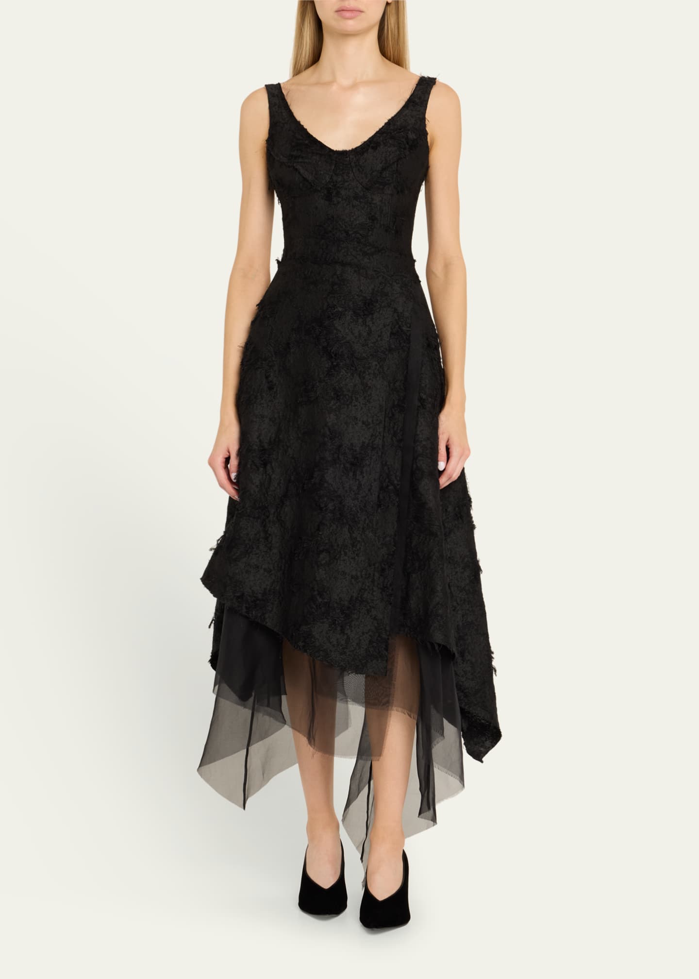 Jason Wu Collection Asymmetrical Fray Jacquard Midi Dress With Bustier ...