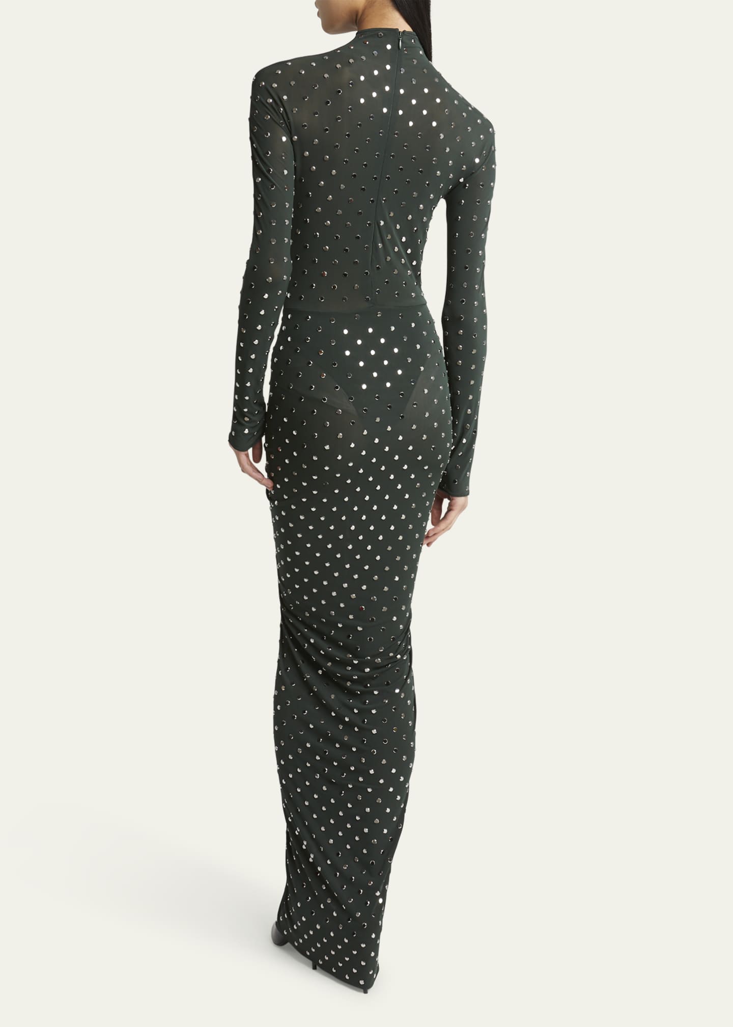 ALAIA Studded Long-Sleeve Draped Sheer Maxi Dress - Bergdorf Goodman