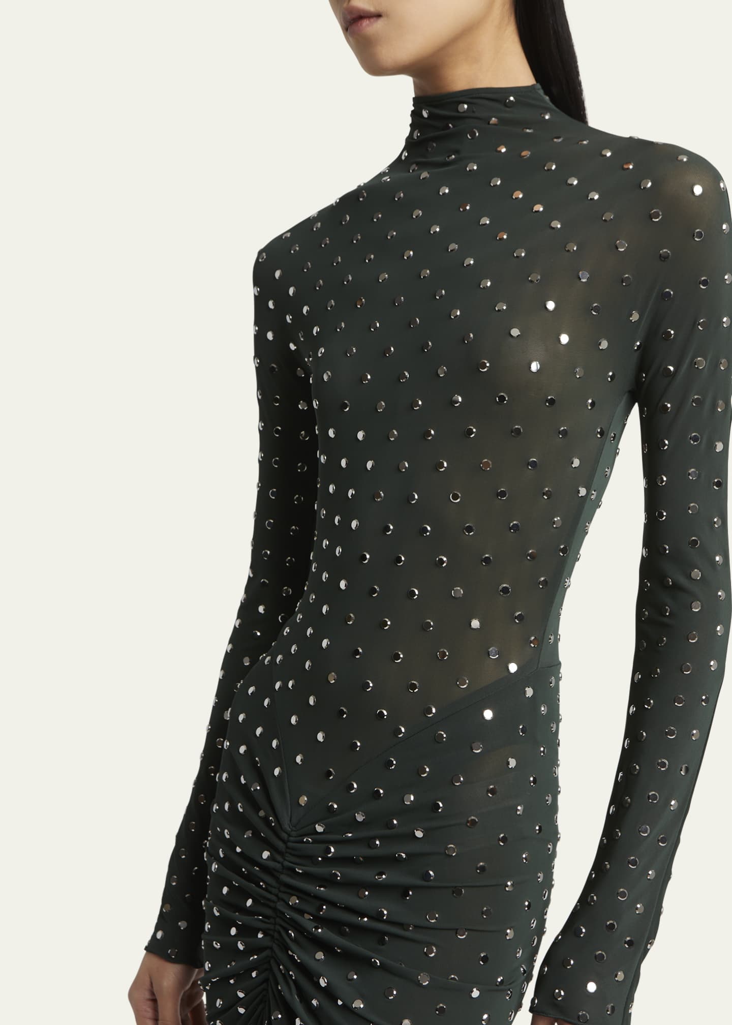 ALAIA Studded Long-Sleeve Draped Sheer Maxi Dress - Bergdorf Goodman