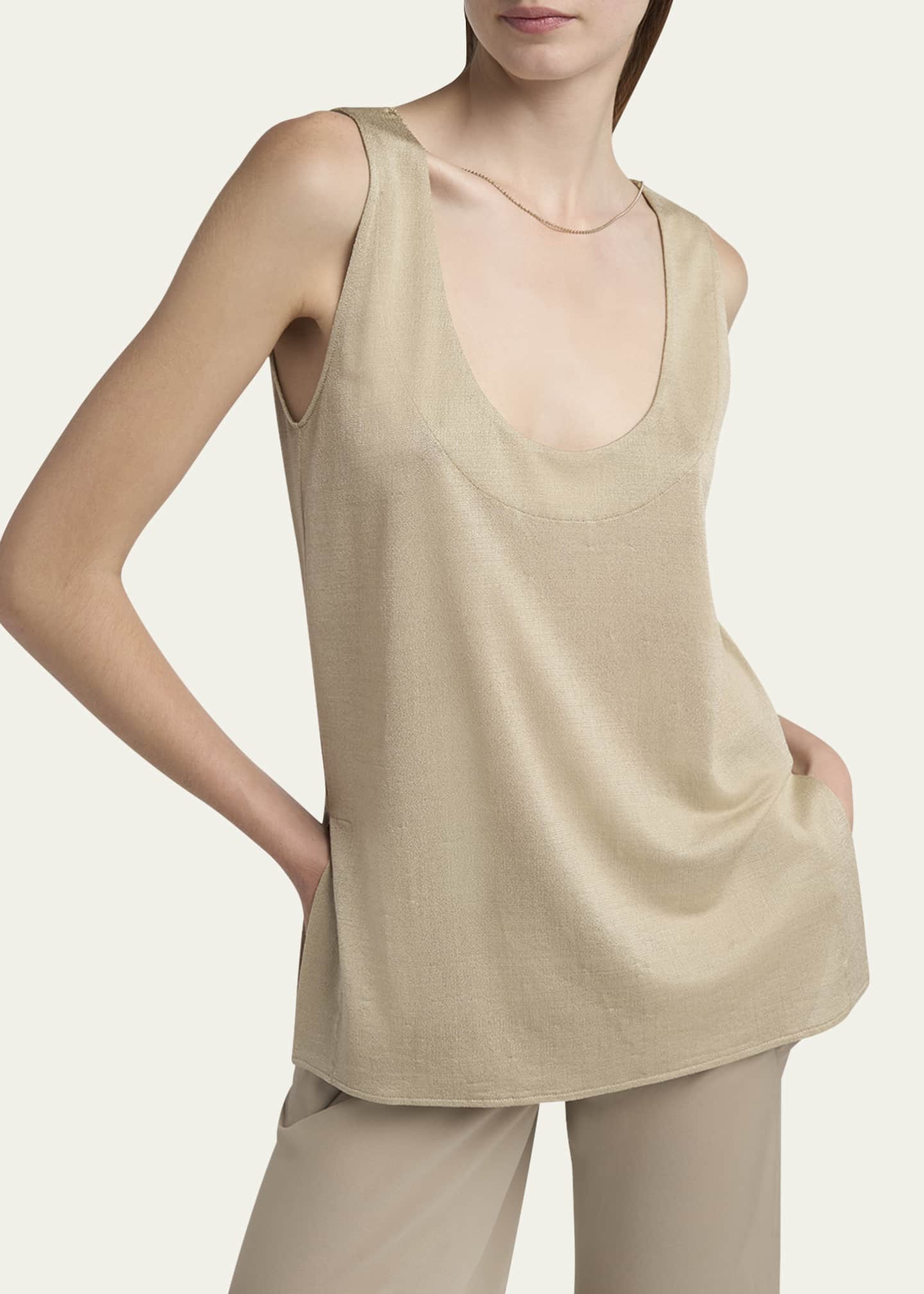 Giorgio Armani Chain-Necklace Scoop-Neck Shiny Viscose Jersey Tank Top ...