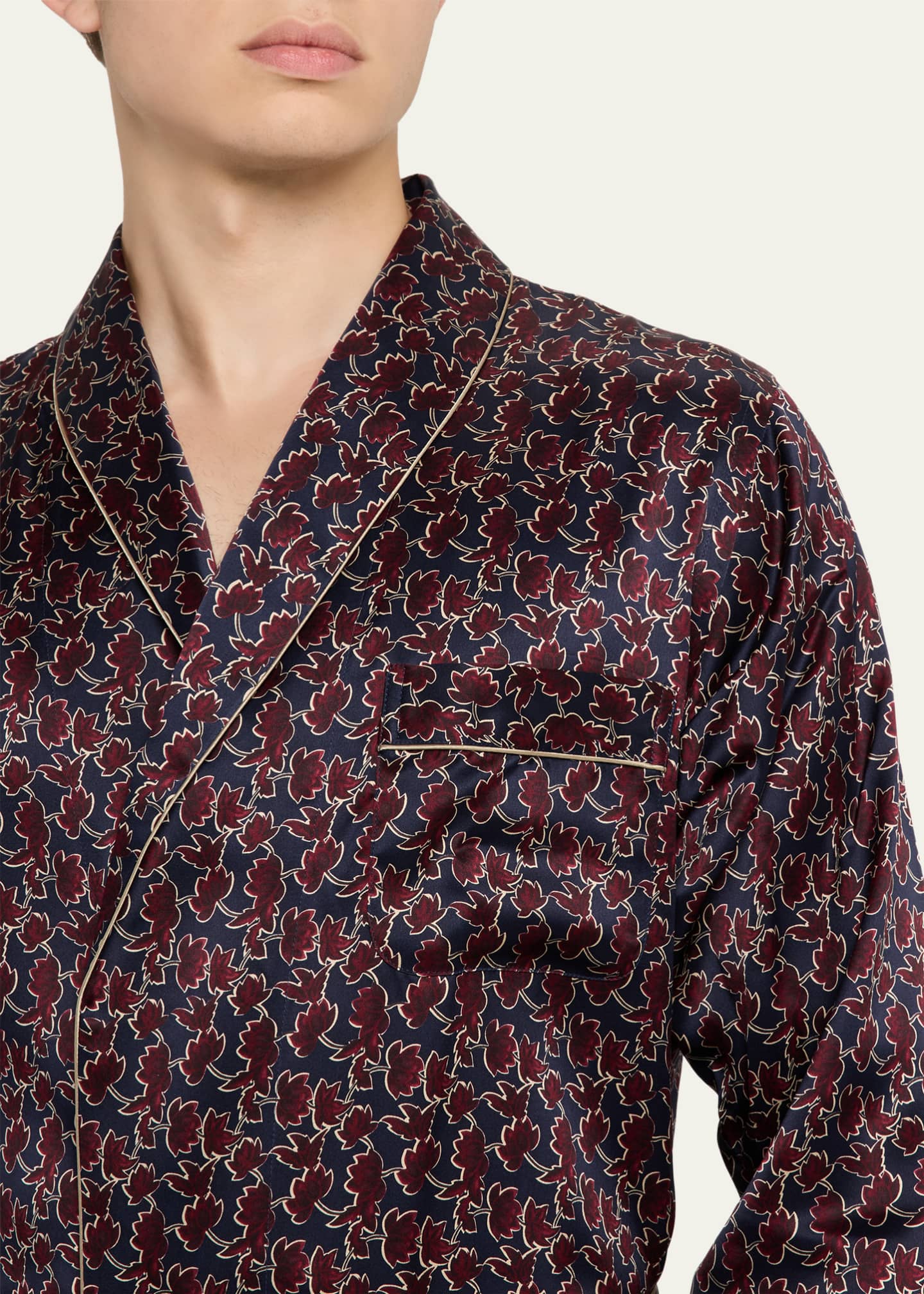 Zimmerli Men's Leaf-Print Silk Robe - Bergdorf Goodman