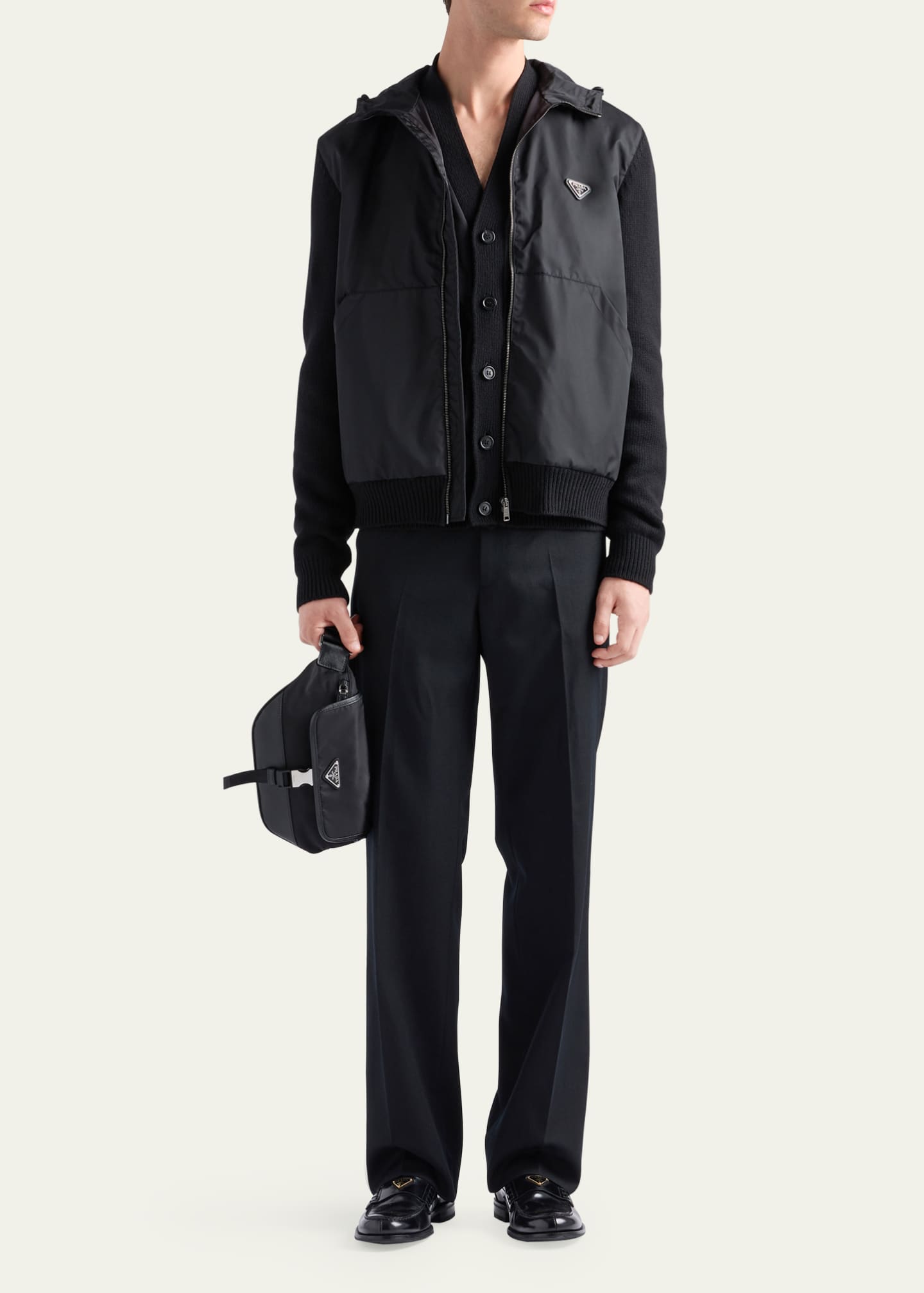Prada Men's Cashmere-Wool Hooded Sweater - Bergdorf Goodman