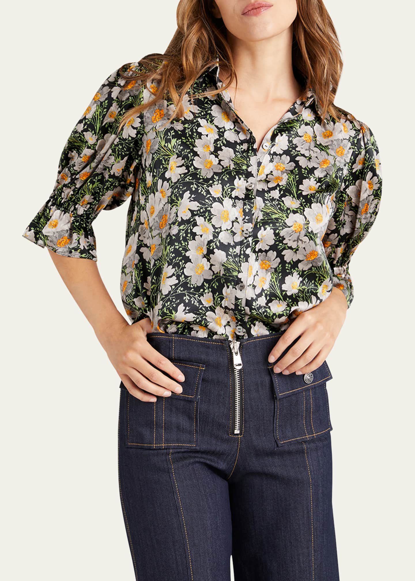 Cinq a Sept Fiona Puff-Sleeve Cosmo-Flower Top - Bergdorf Goodman