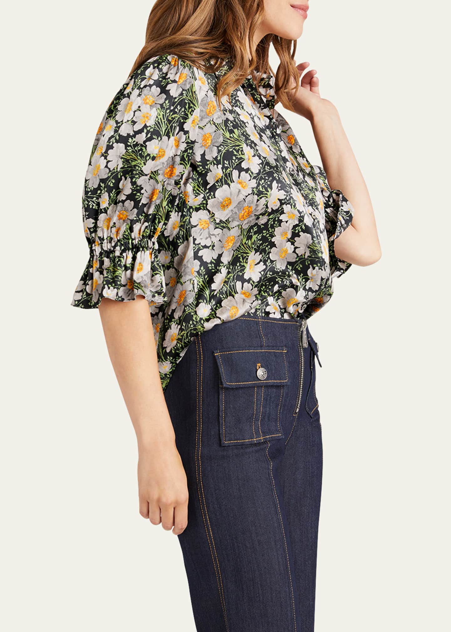 Cinq a Sept Fiona Puff-Sleeve Cosmo-Flower Top - Bergdorf Goodman