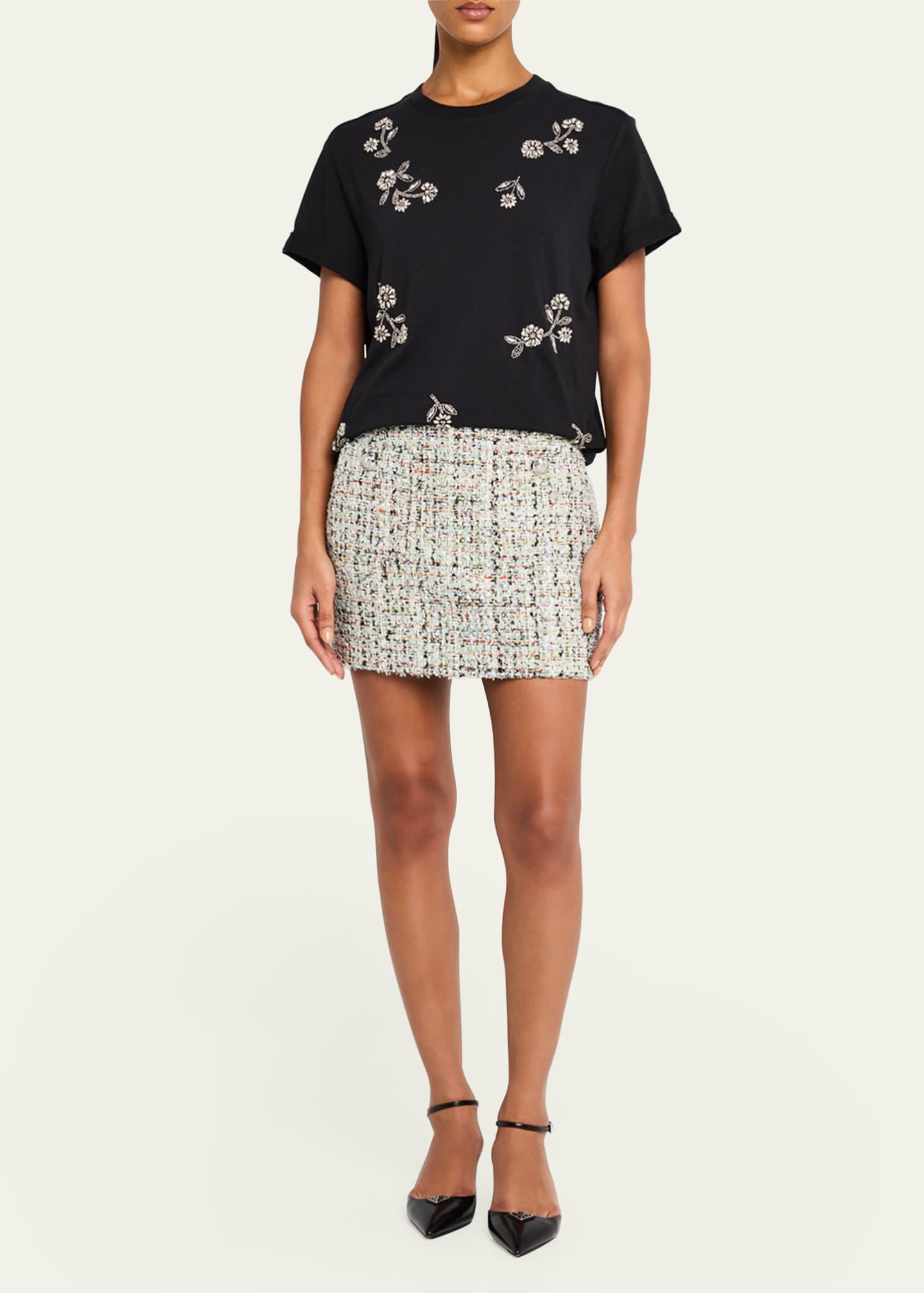 Cinq a Sept Bree Short-Sleeve Rhinestone Vine Tee - Bergdorf Goodman