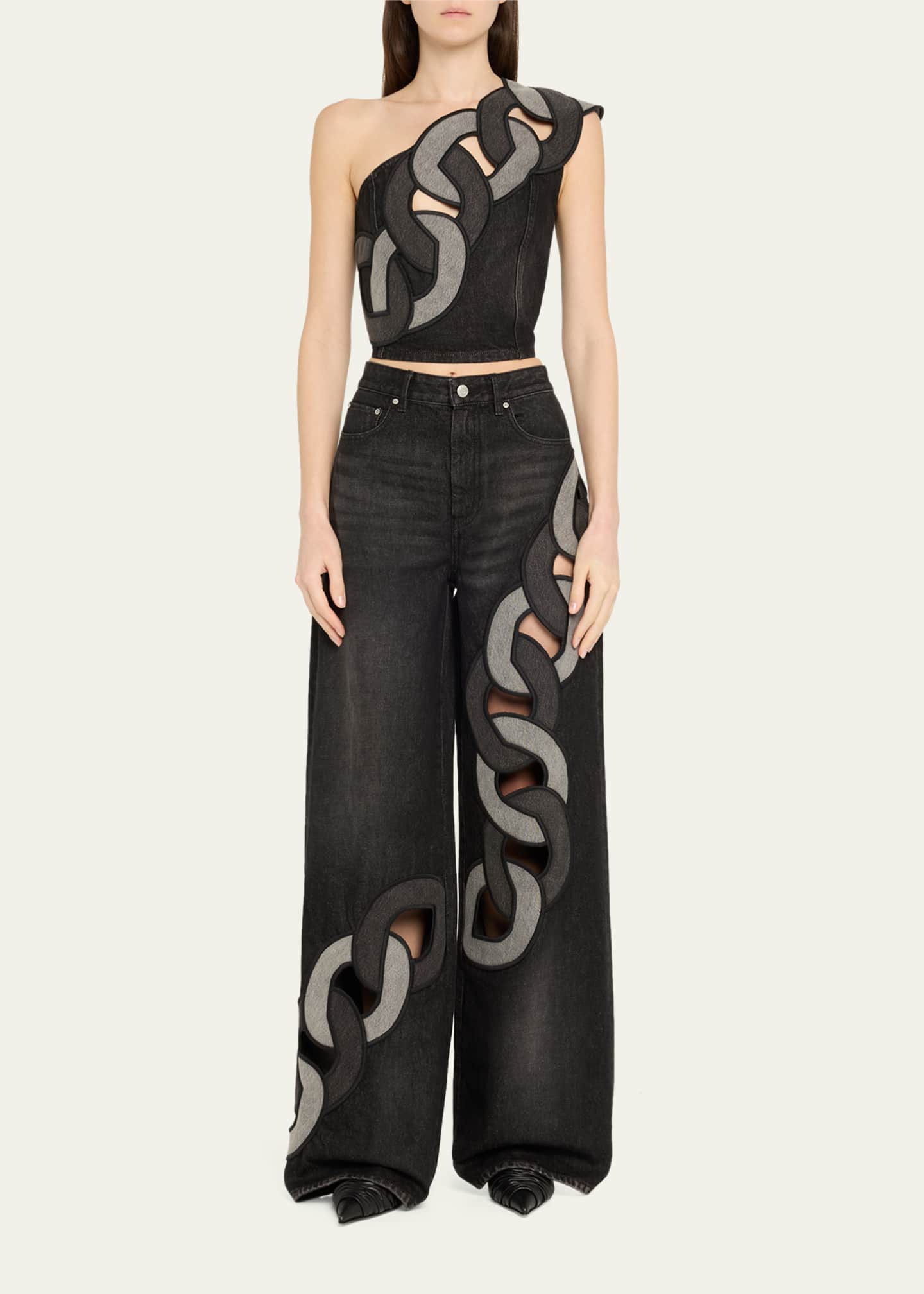 AREA Chain Cutout Wide-Leg Jeans - Bergdorf Goodman