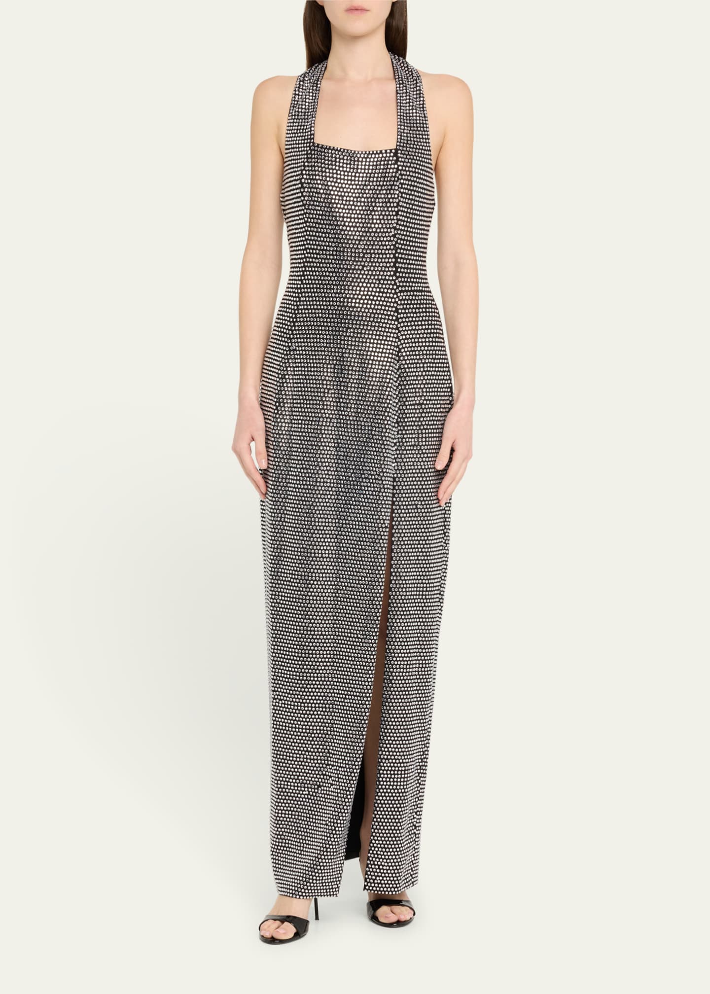 AREA Crystal Embellished Halter Slit Gown - Bergdorf Goodman