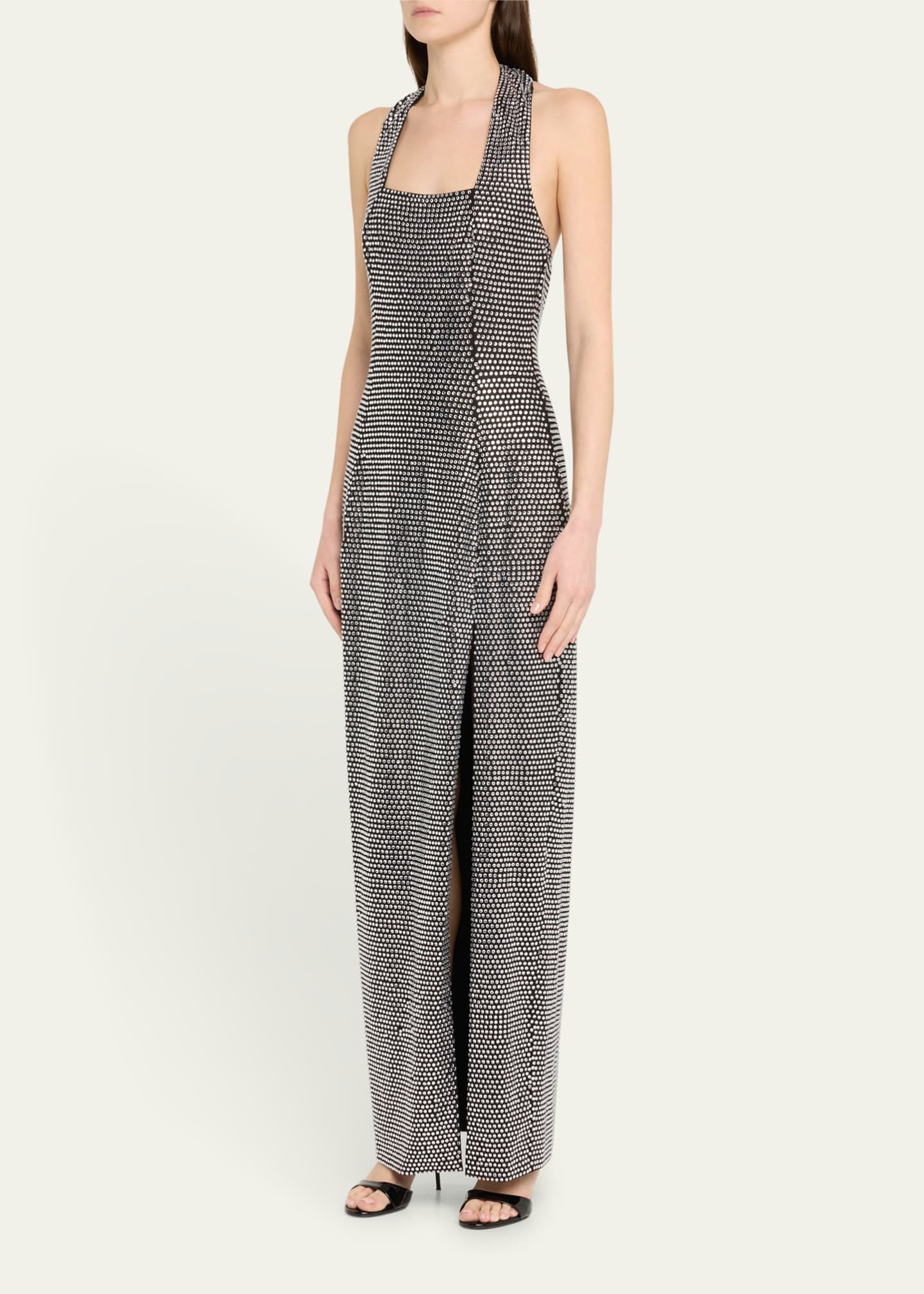 AREA Crystal Embellished Halter Slit Gown - Bergdorf Goodman