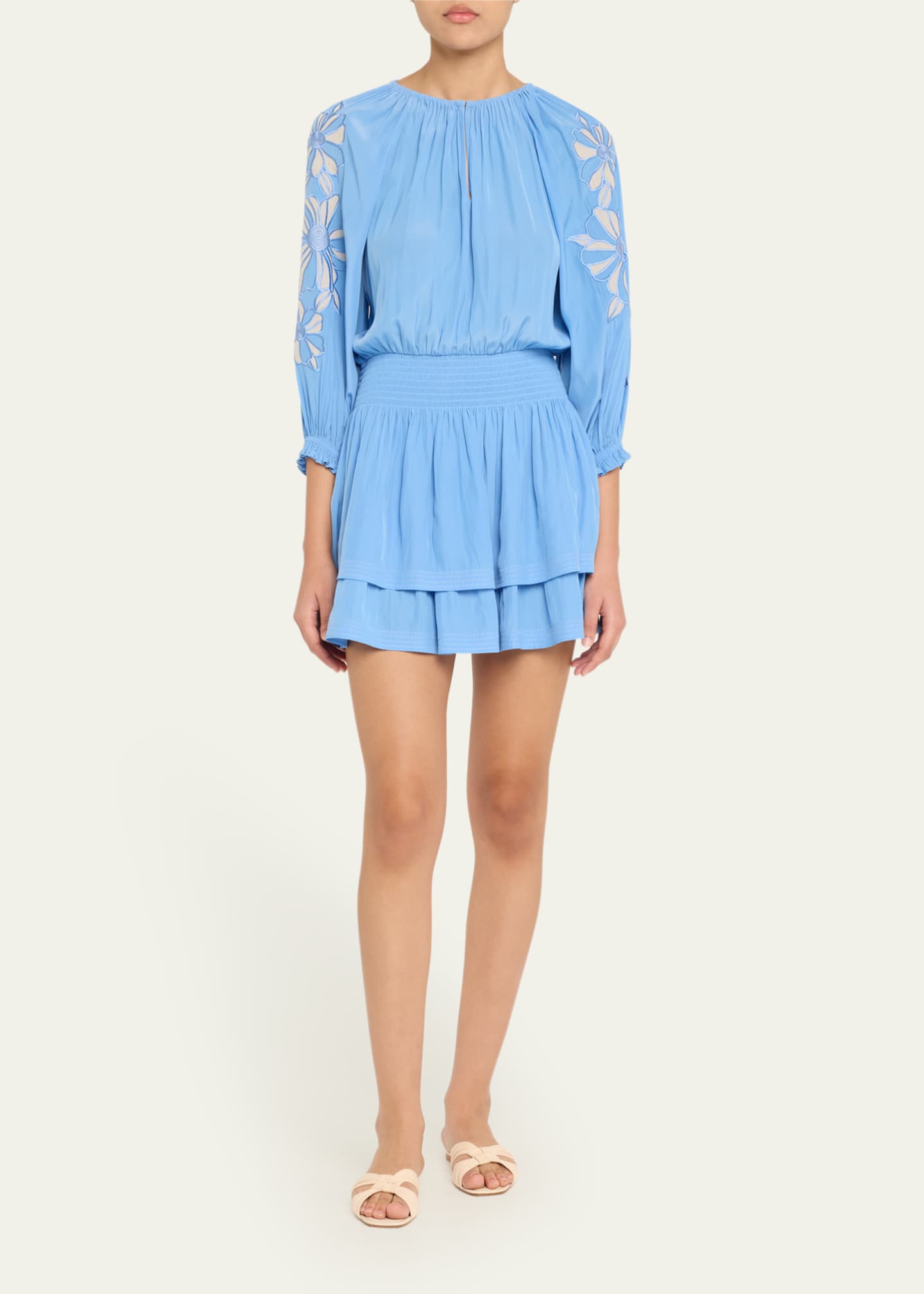 Ramy Brook Devorah Floral Embroidered Balloon-Sleeve Mini Dress ...