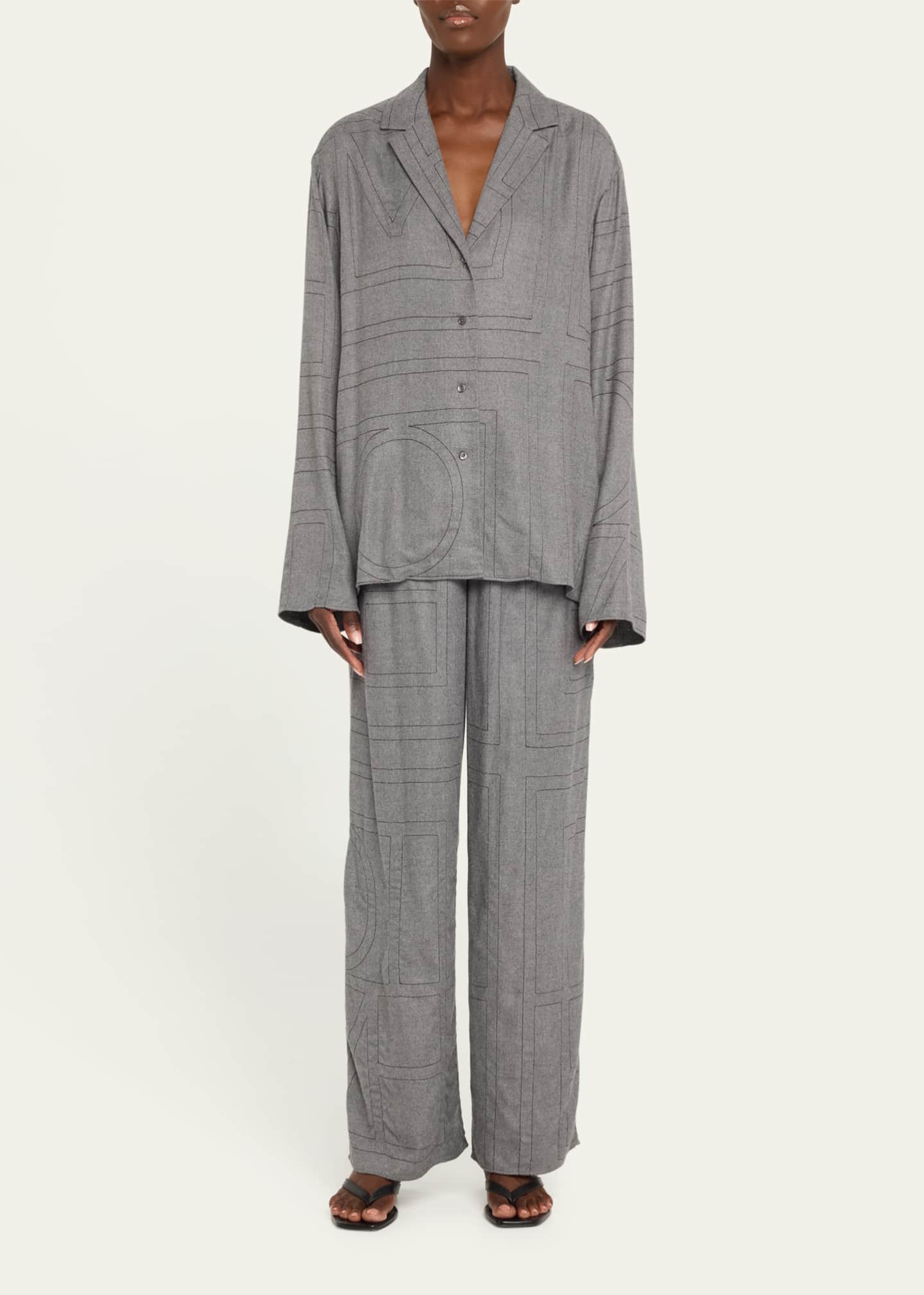Toteme Monogram Flannel Pajama Top - Bergdorf Goodman