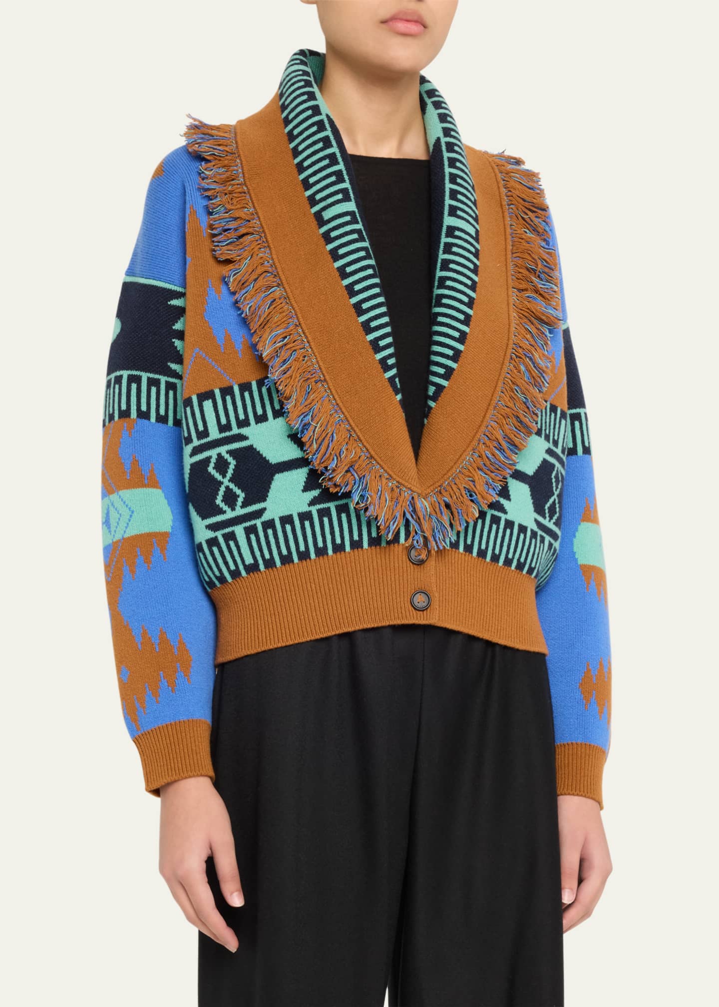Alanui Icon Jacquard Fringe Wool Cashmere Bomber Cardigan - Bergdorf ...