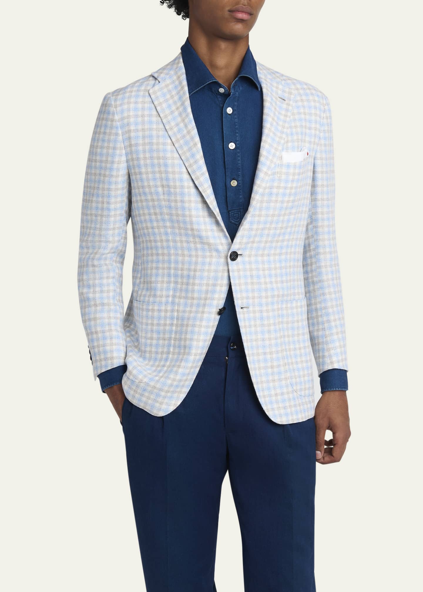 Kiton Men's Cashmere-Linen Check Sport Coat - Bergdorf Goodman